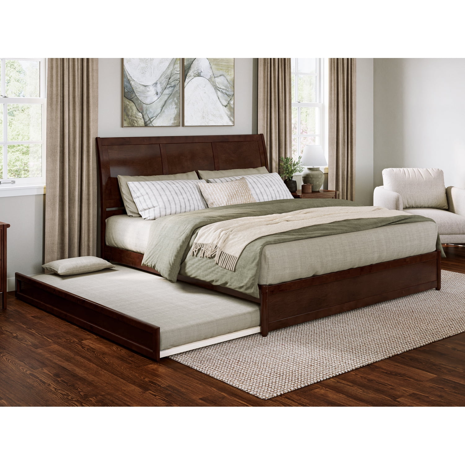 AFI, Andorra King Platform Bed with Panel Footboard and Twin XL Trundle ...