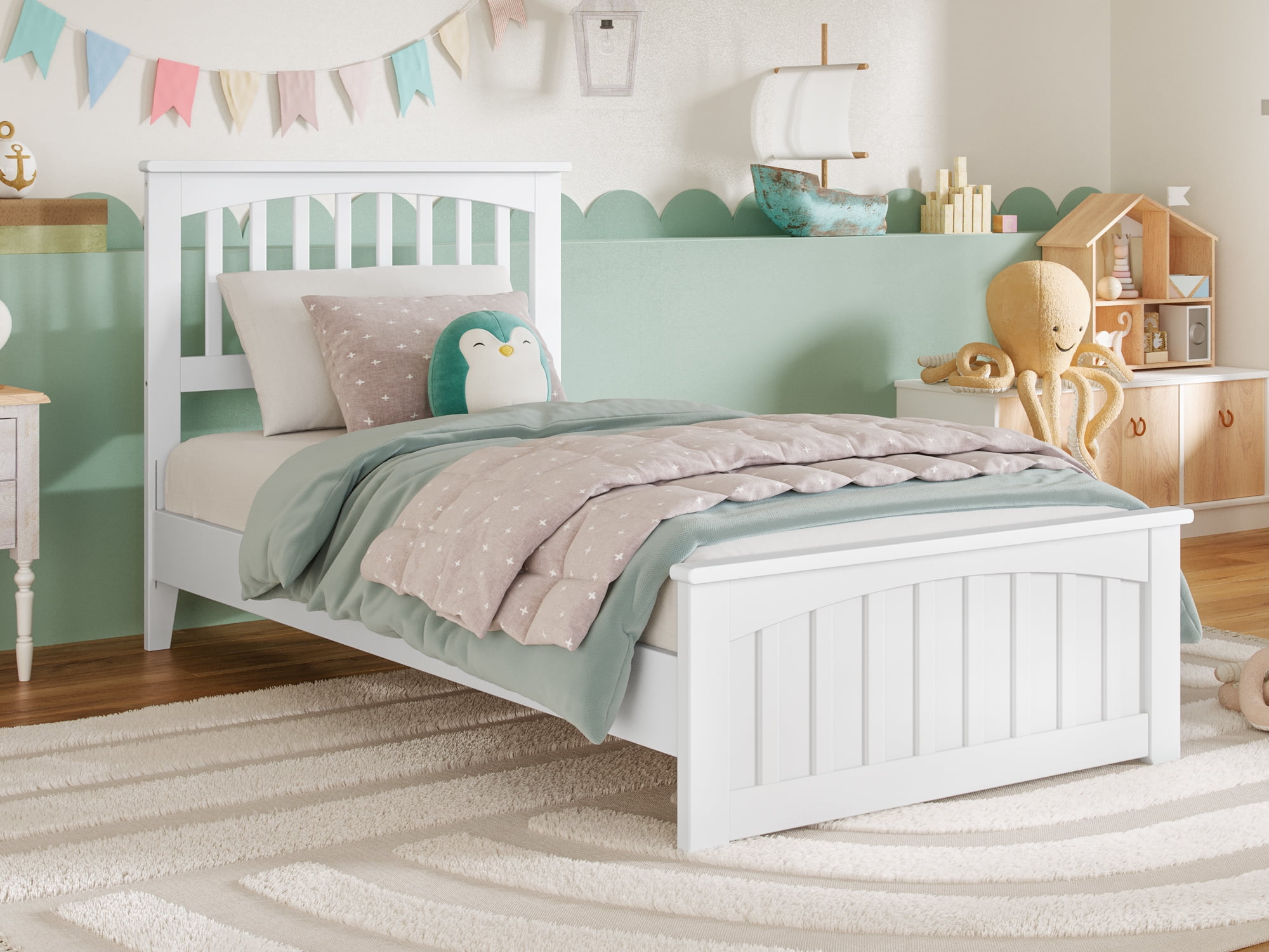 AFI Becket Twin Solid Wood Low Profile Platform Bed with Matching ...