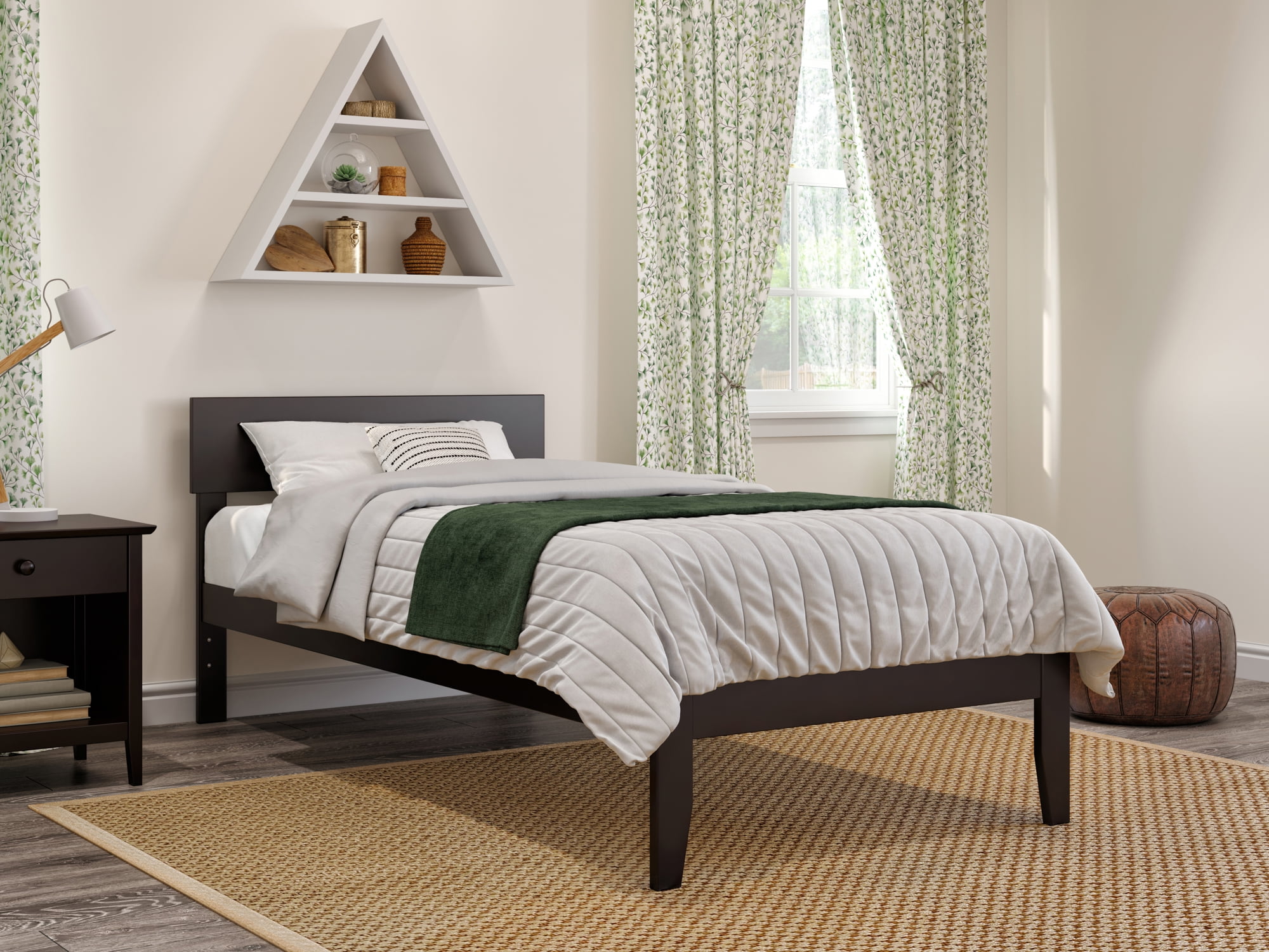 AFI Boston 14" Twin-XL Wood Platform Bed Frame with Modern Headboard ...
