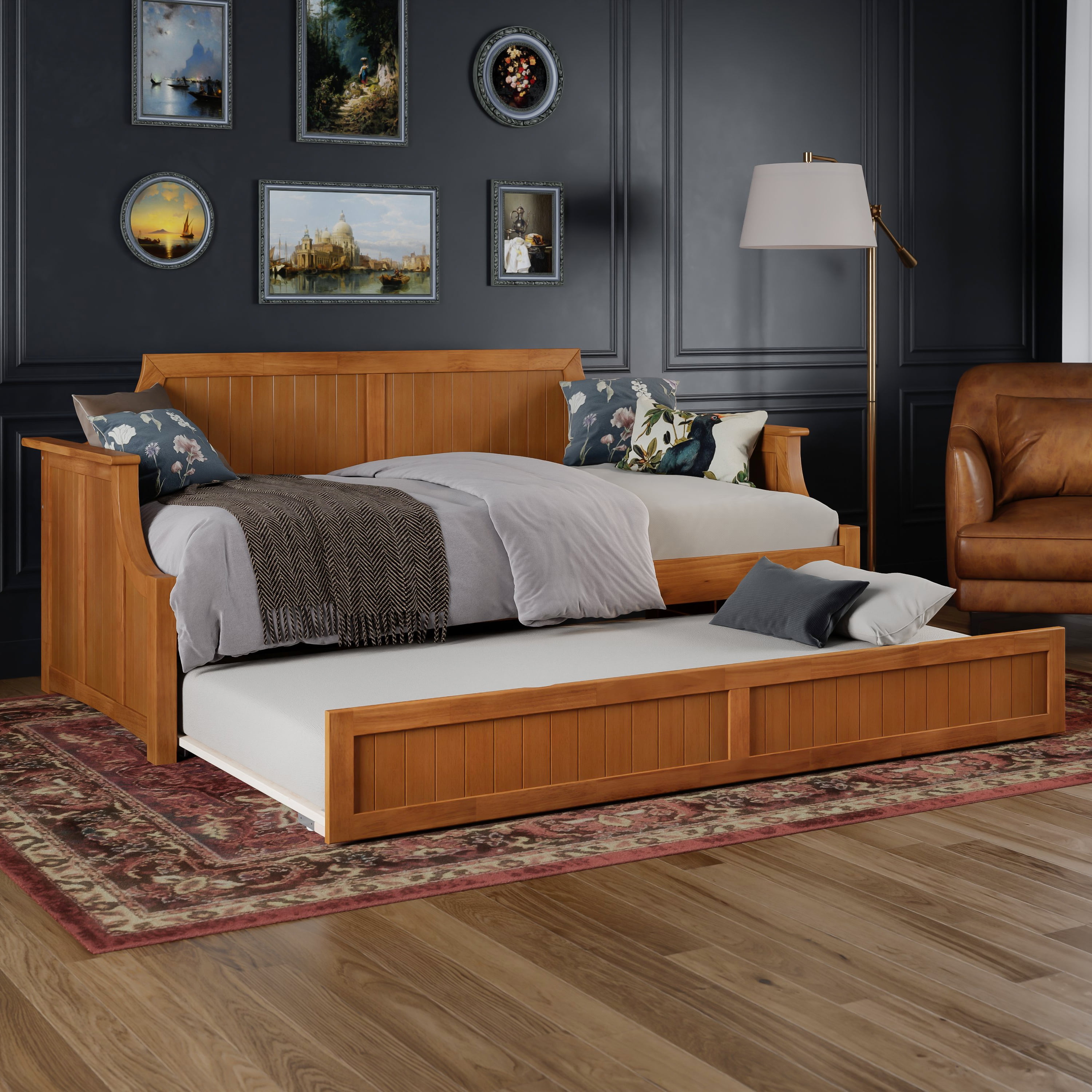 AFI Cambridge Twin Wood Daybed with Twin Size Trundle, Light Toffee - Walmart.com