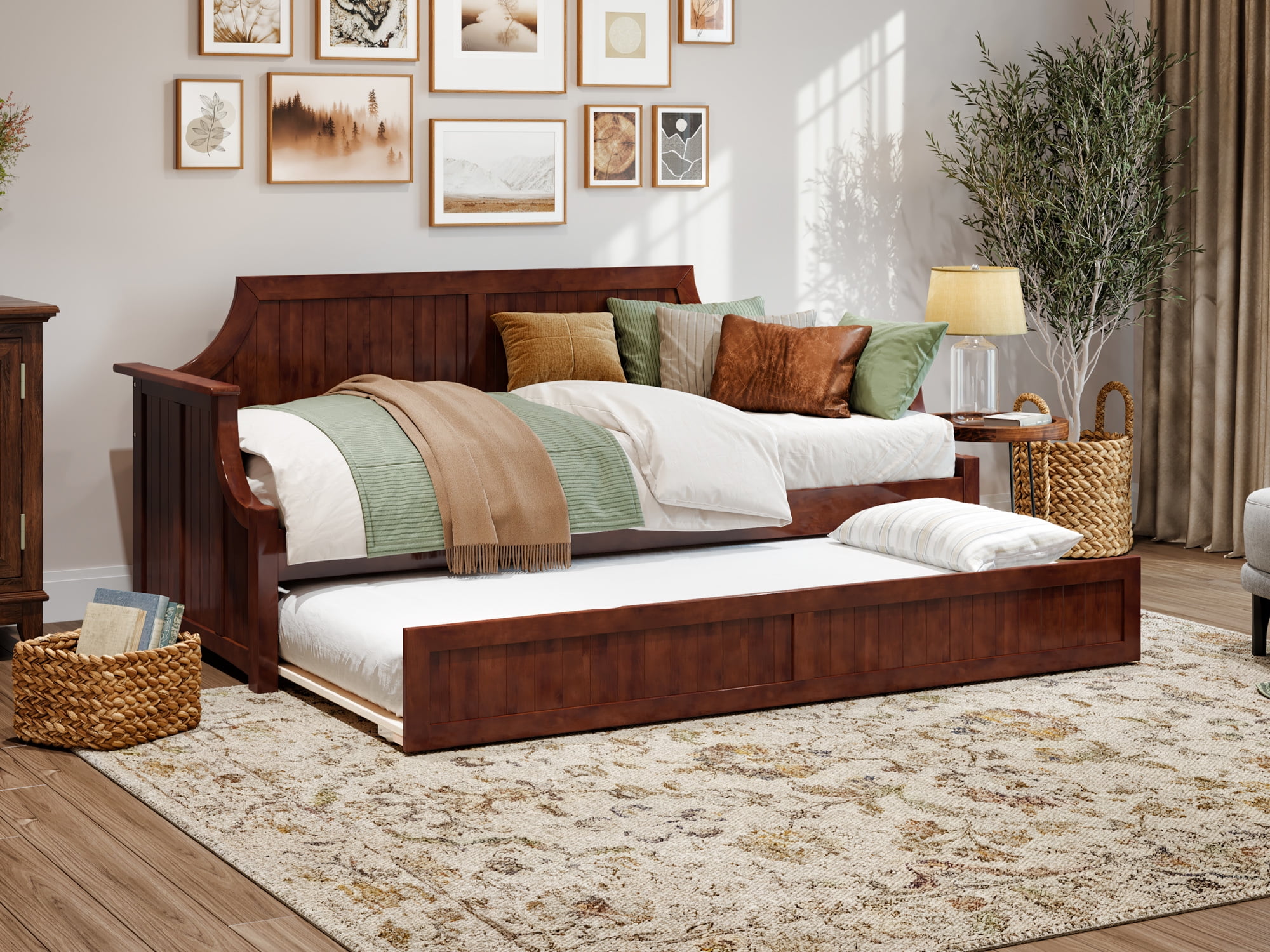 AFI Cambridge Twin Wood Daybed with Twin Size Trundle, Walnut - Walmart.com