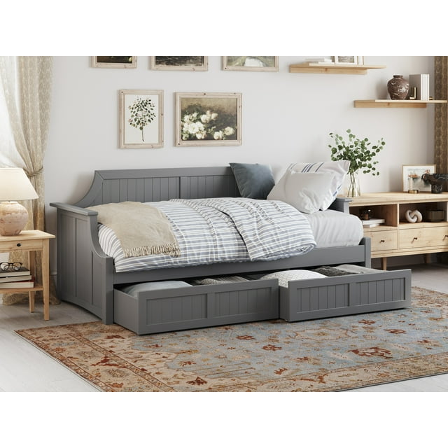 AFI Cambridge Wood Twin Size Daybed Frame with 2 Storage Drawers, Grey ...