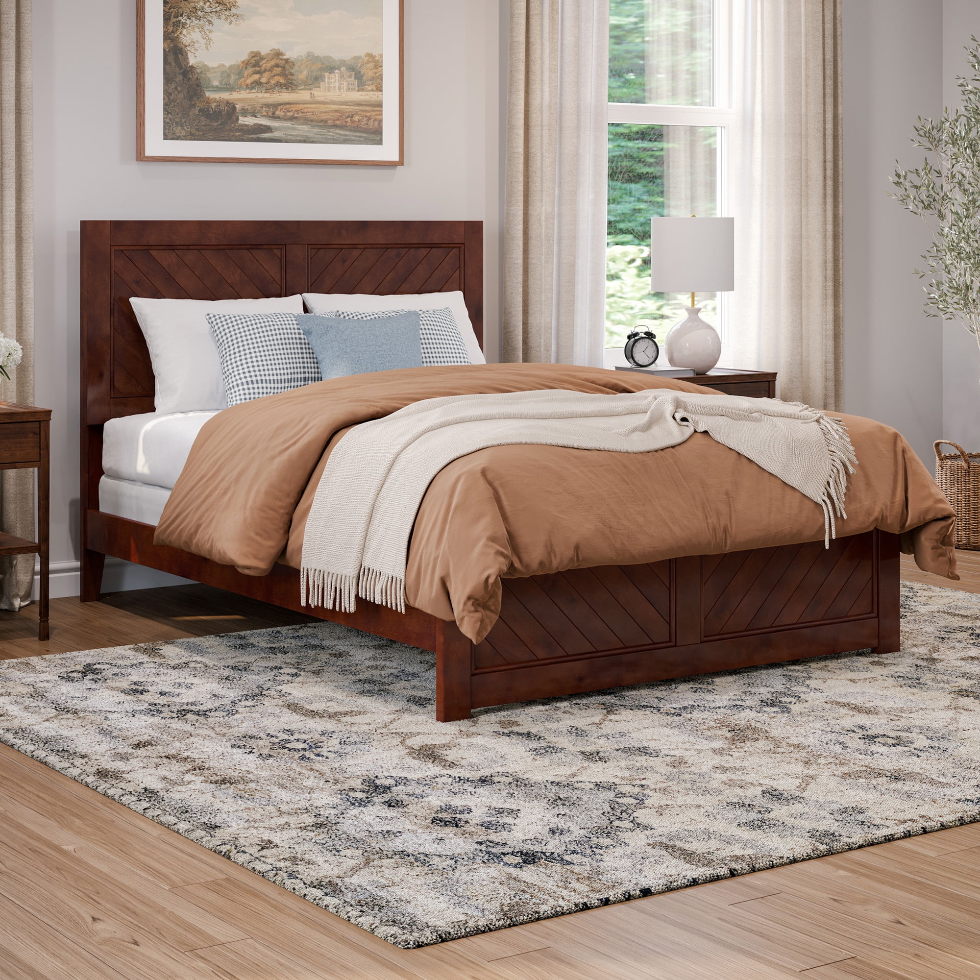 AFI Canyon Walnut Solid Wood Foundation Bed Frame with Matching ...