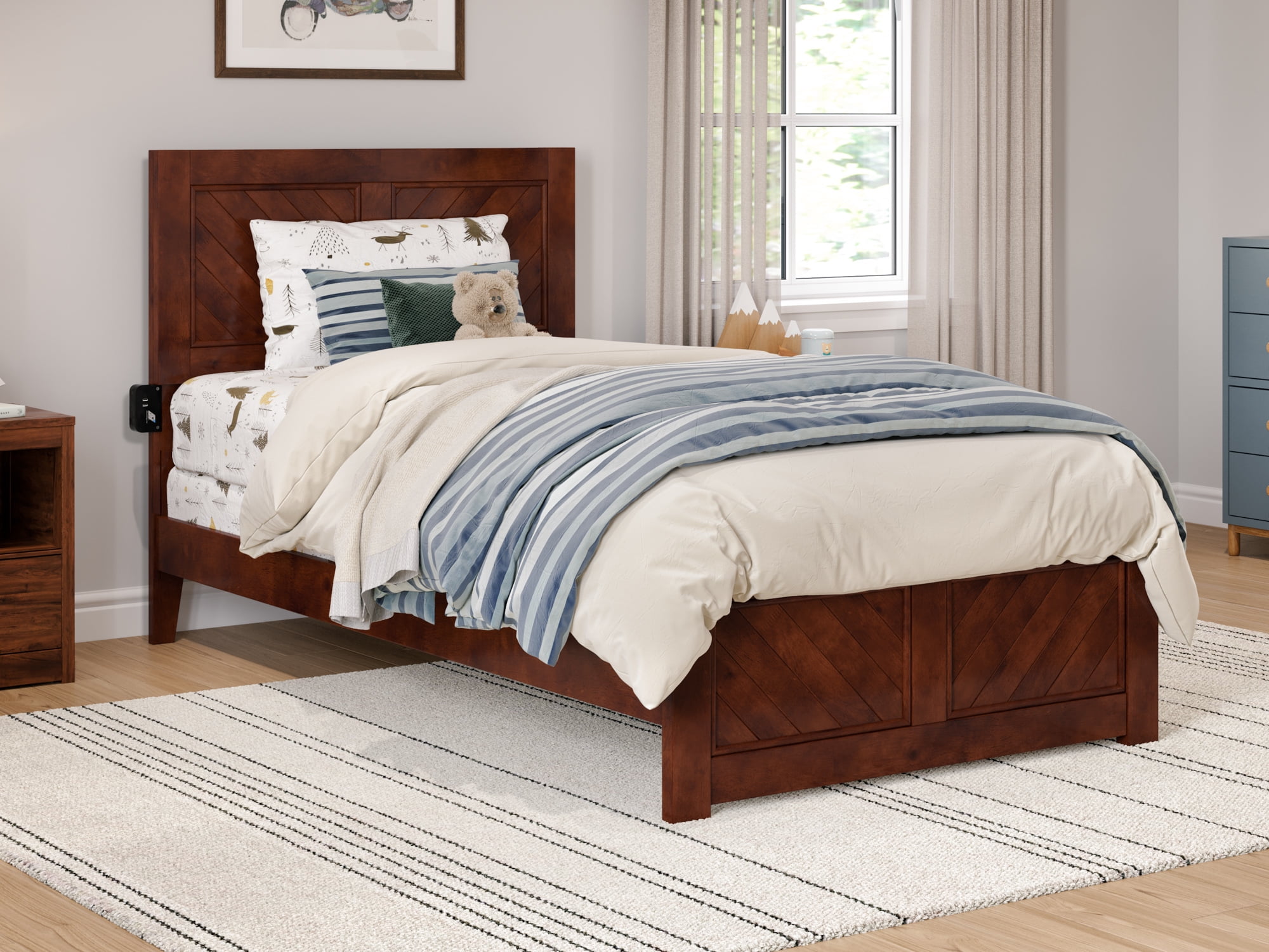 AFI Canyon Walnut Solid Wood Foundation Bed Frame with Matching ...