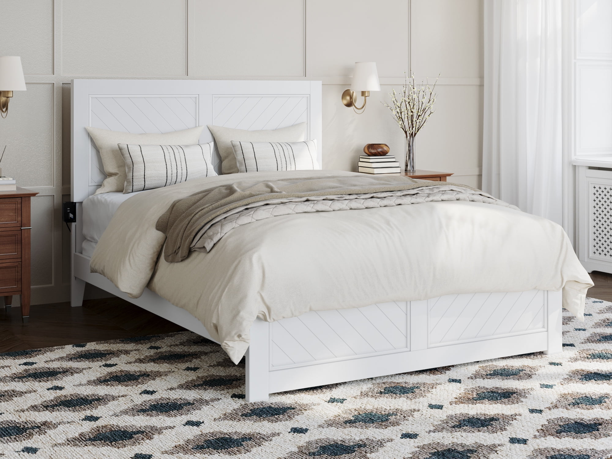 AFI Canyon White Solid Wood Foundation Bed Frame with Matching ...