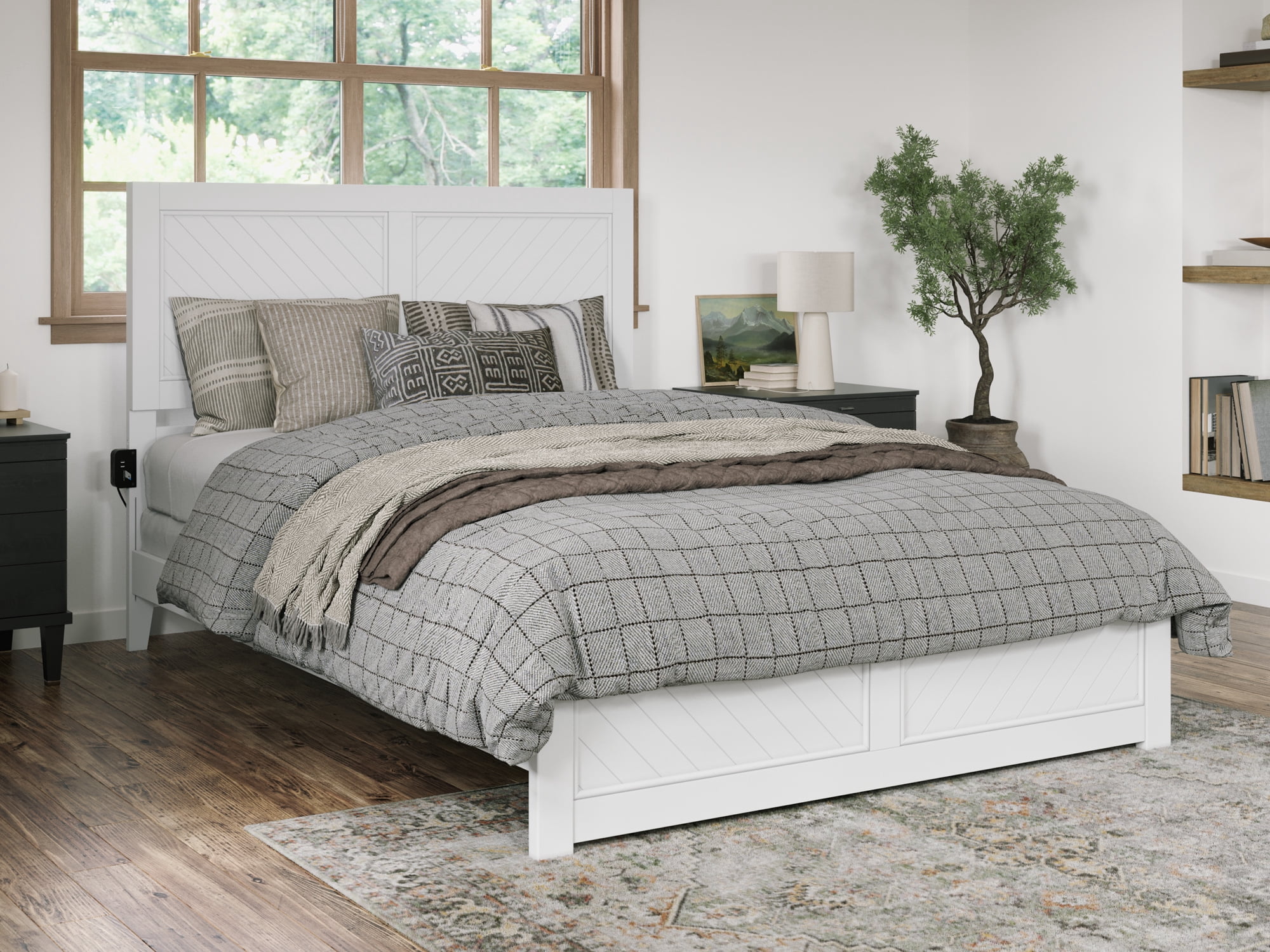AFI Canyon White Solid Wood Foundation Bed Frame with Matching ...