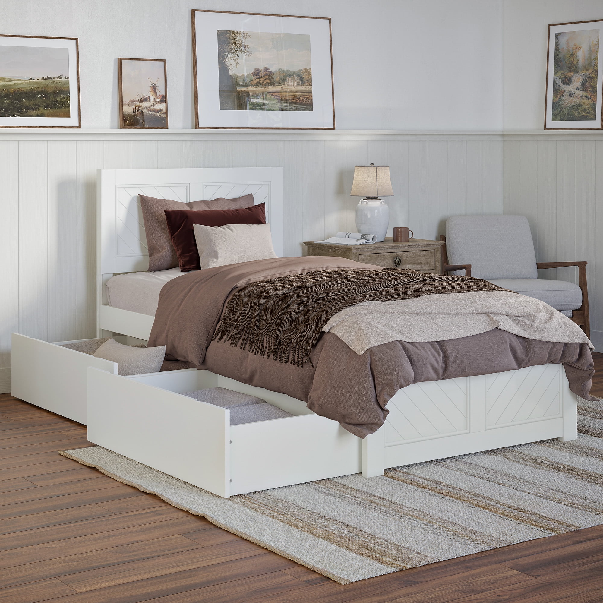 AFI Canyon White Storage Platform Bed with Matching Footboard, Twin XL ...