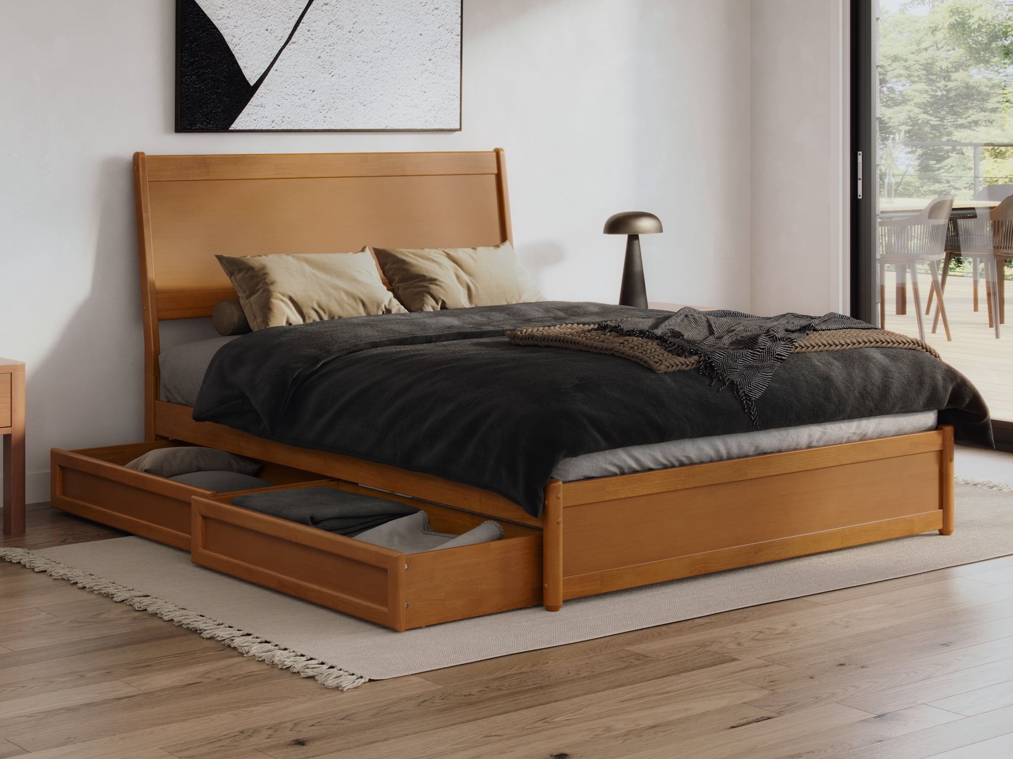 AFI Casanova Queen Wood Platform Bed with Panel Footboard & Storage ...