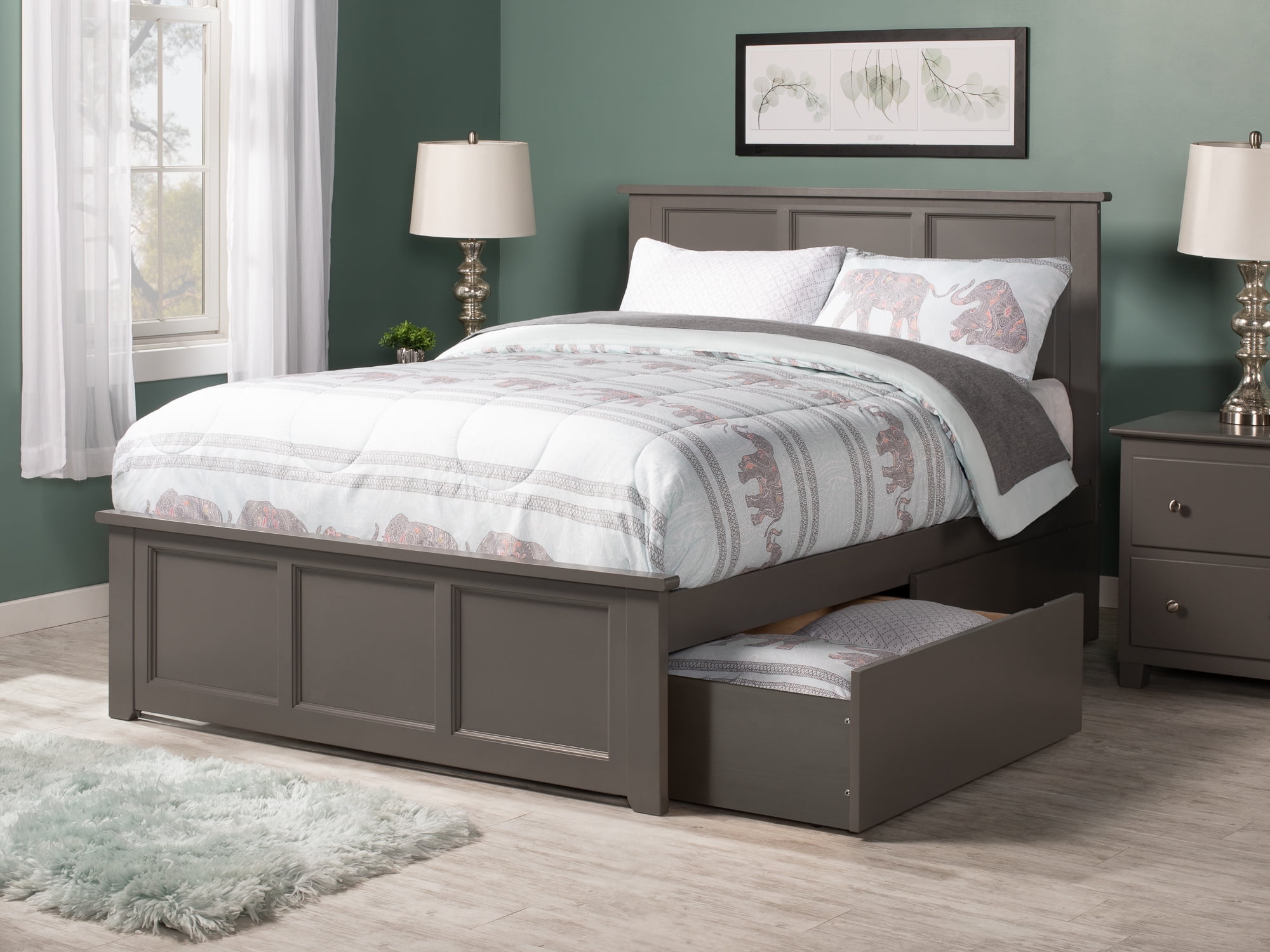 AFI Madison Full Wood Platform Bed with Matching Footboard & 2 Storage ...