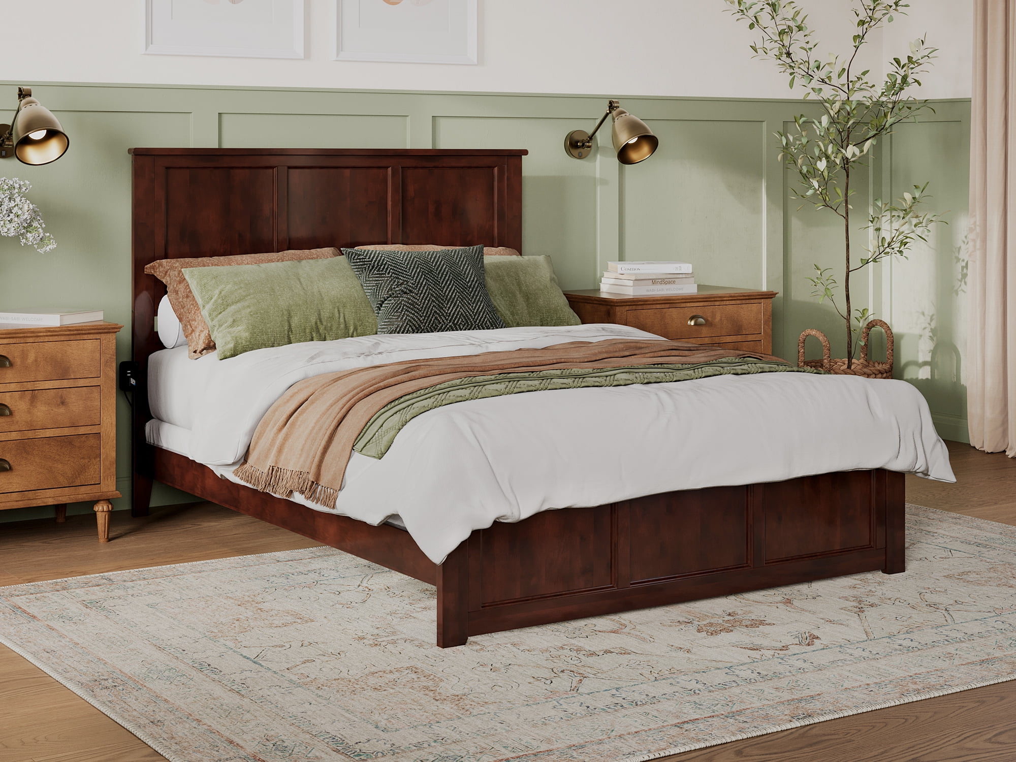 AFI Madison King Solid Wood Low Profile Platform Bed with Matching ...
