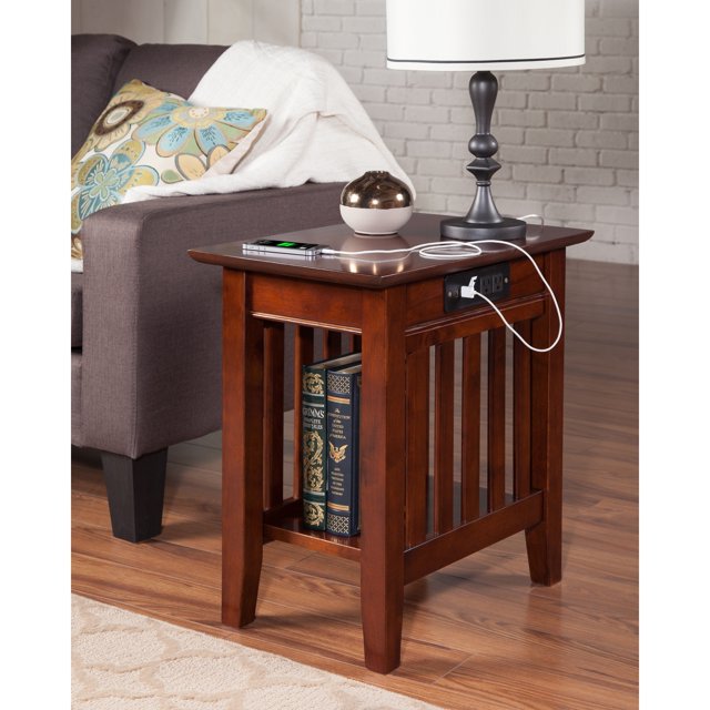 AFI Mission Chair Side Table with Charging Station Walnut Stained ...