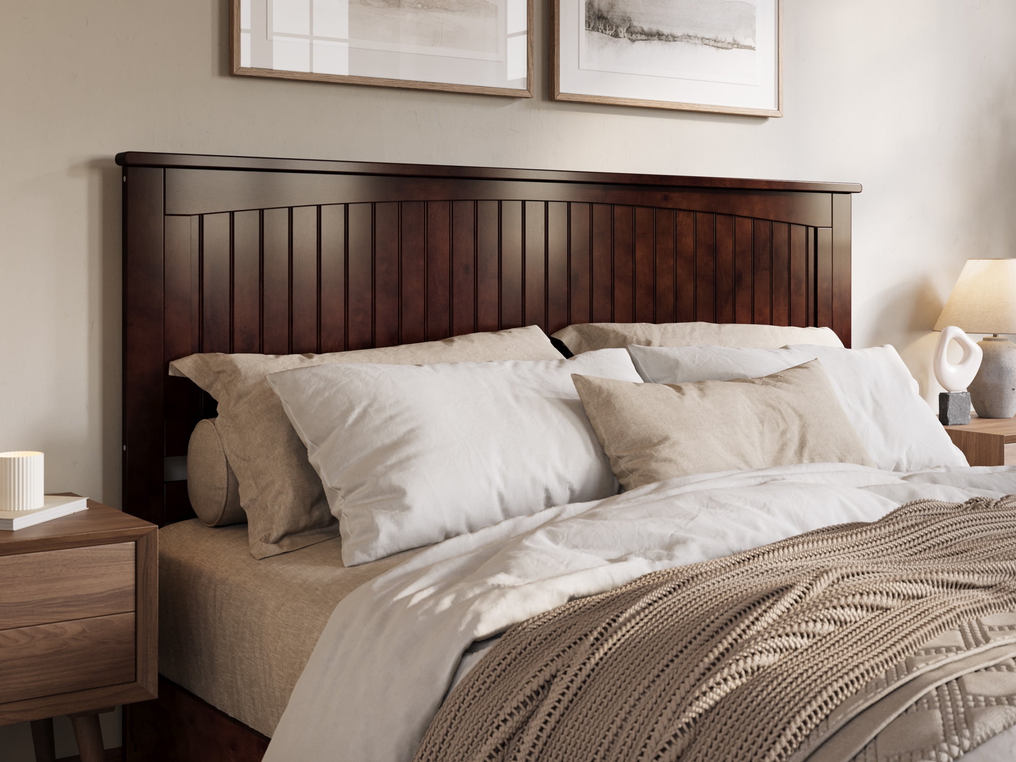 AFI Nantucket King Solid Wood Panel Headboard with Attachable Charger Walnut