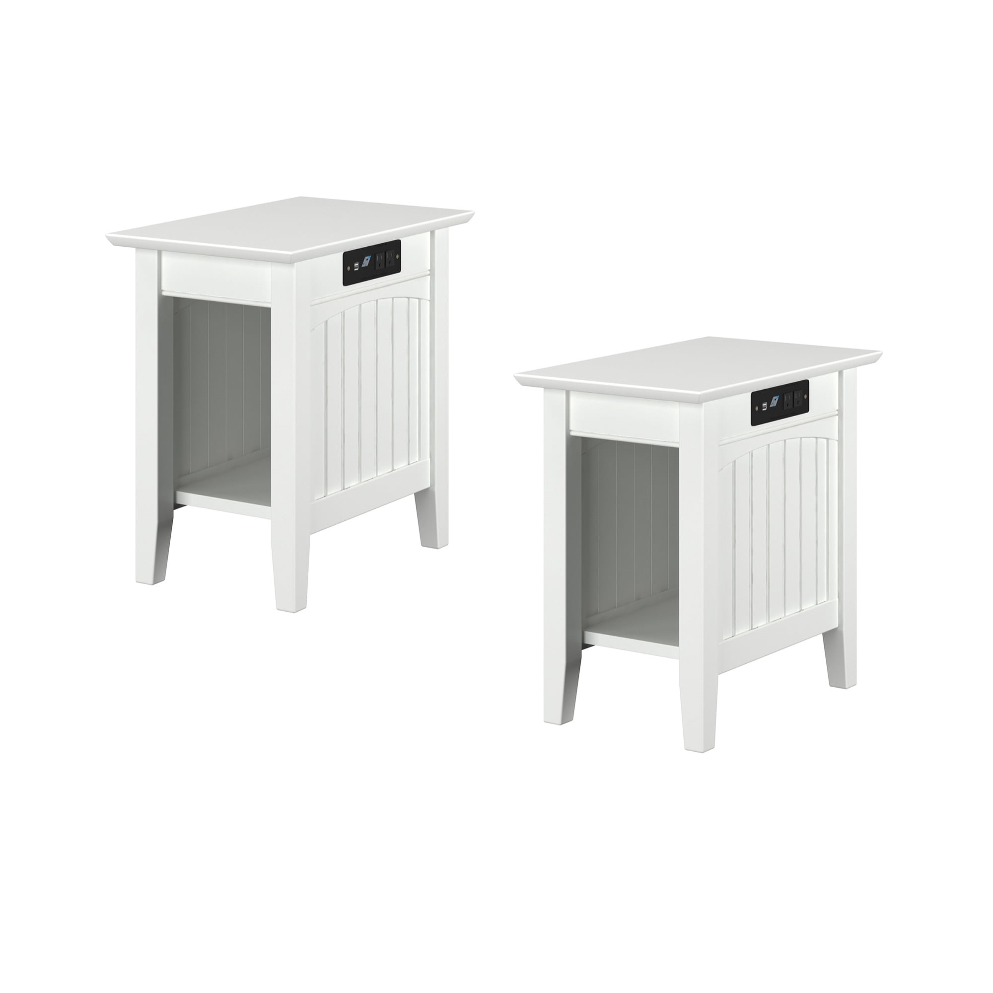AFI Nantucket Solid Hardwood Side Table with USB Charger Set of 2 White ...