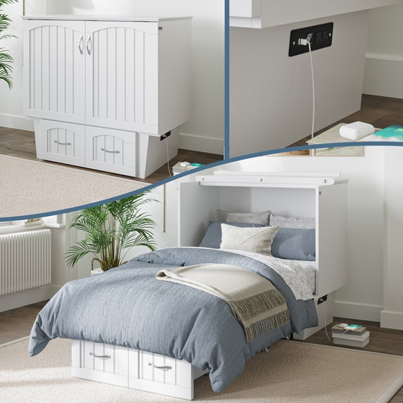 AFI Nantucket Twin Solid Wood Murphy Bed Chest with Mattress, Drawer ...