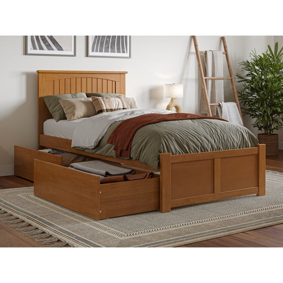 AFI Nantucket Twin XL Wood Platform Bed with Footboard and Storage ...