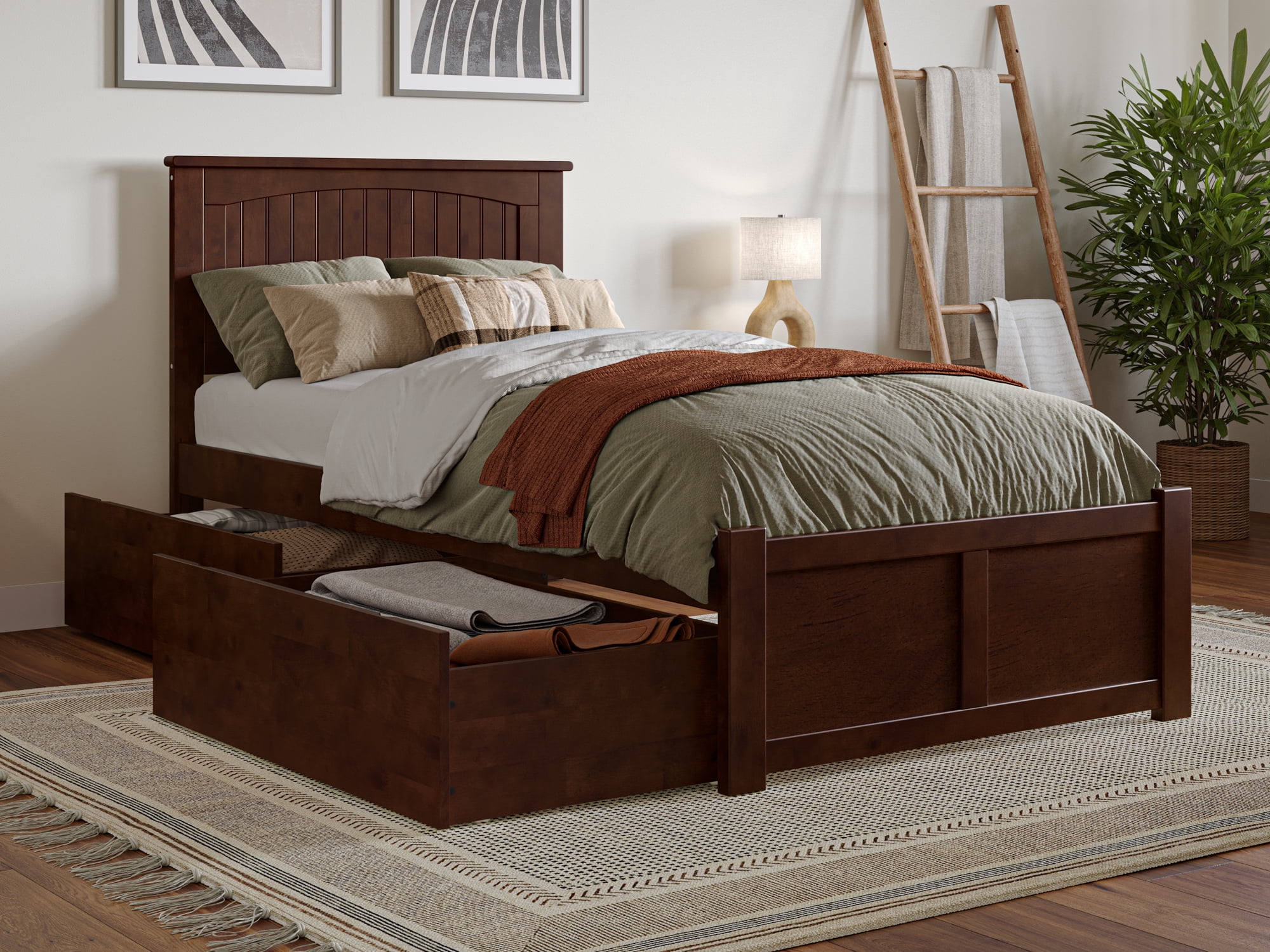 AFI Nantucket Twin XL Wood Platform Bed with Footboard and Storage ...