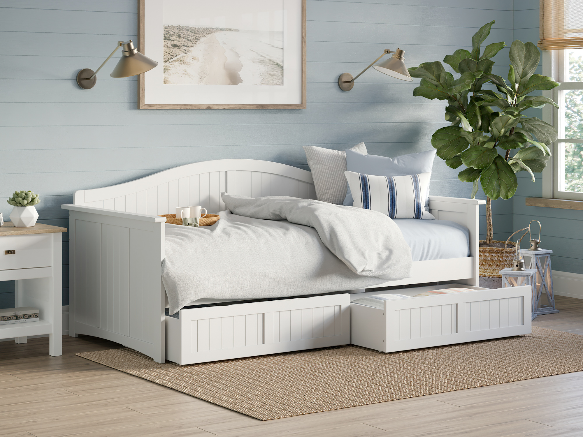 Novogratz Brittany Daybed with Storage Drawers, Twin Size, Gray Linen ...