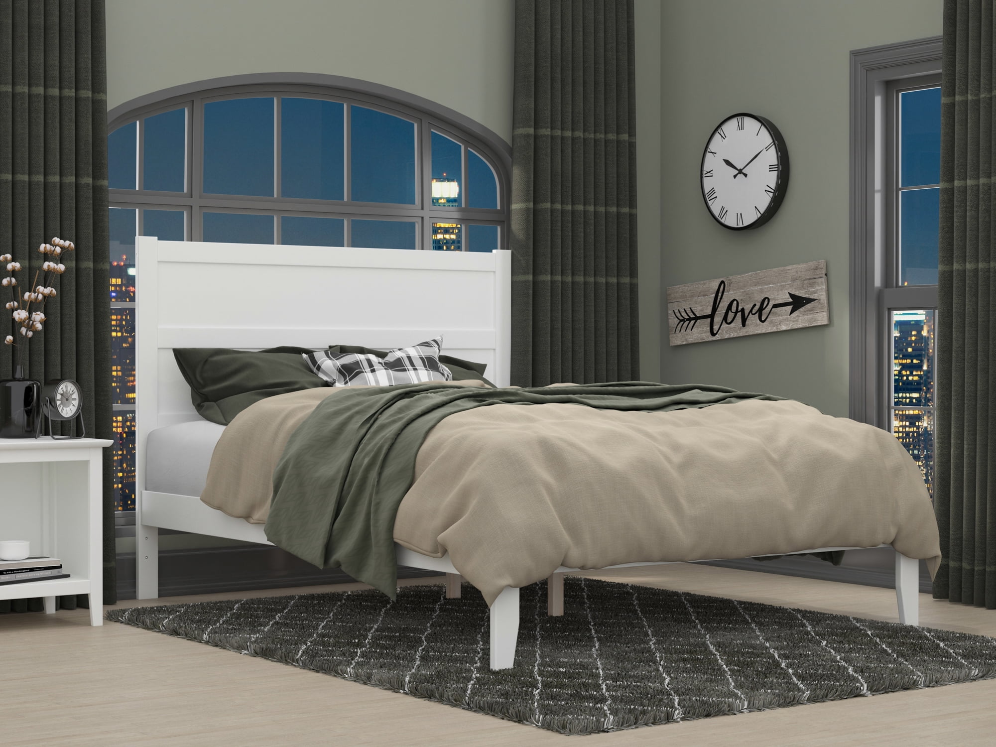 AFI NoHo 14" Queen Wood Platform Bed Frame with Modern Panel Headboard ...