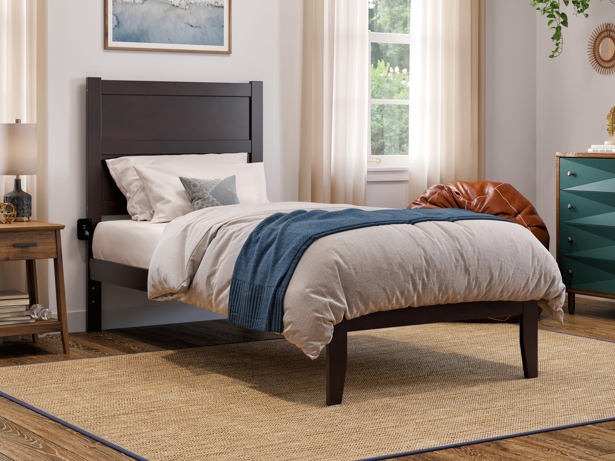 AFI NoHo 14" Twin XL Wood Platform Bed Frame with Modern Panel ...