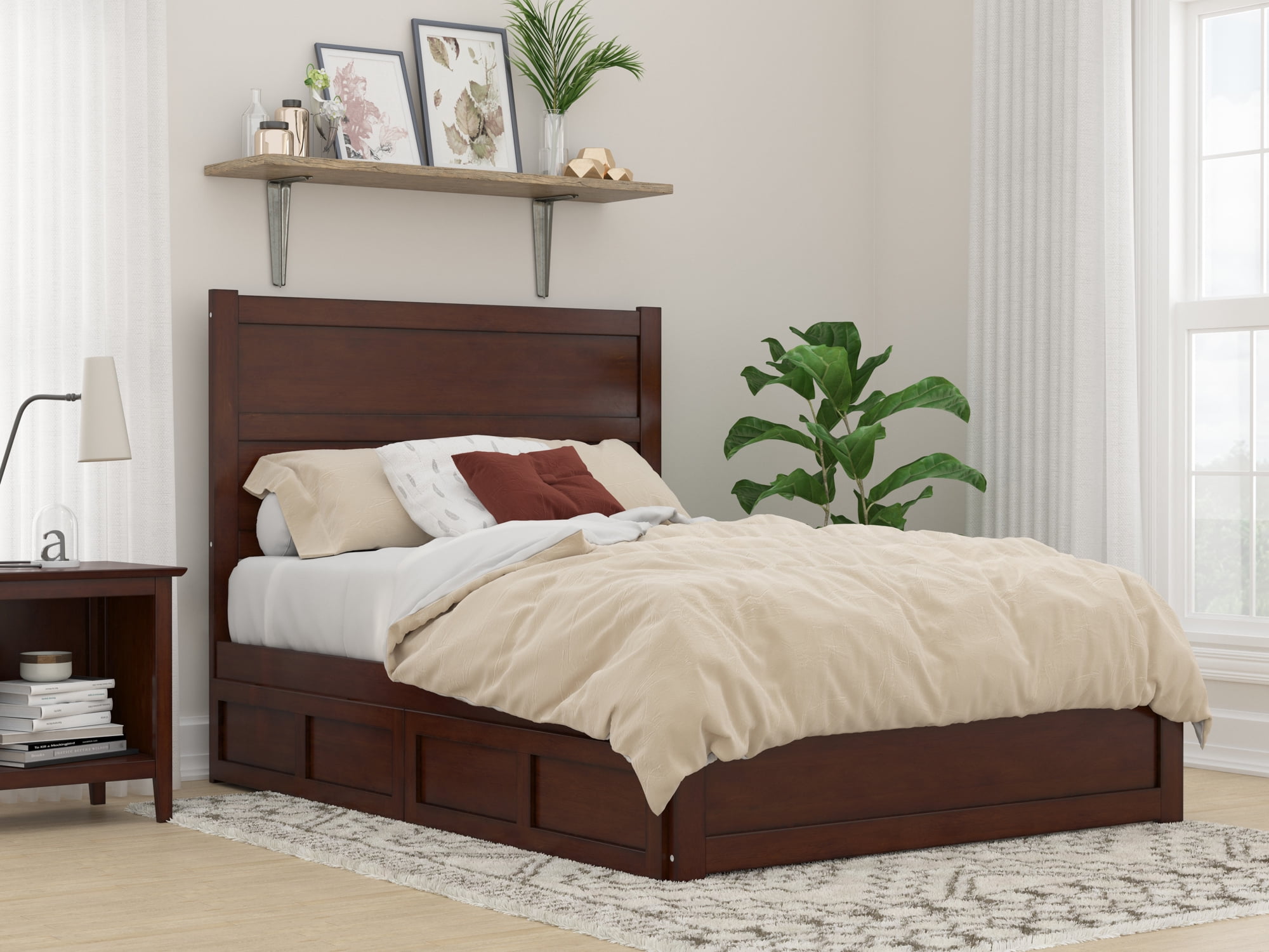 AFI NoHo Full Wood Platform Bed with Headboard Footboard & 2 Storage ...