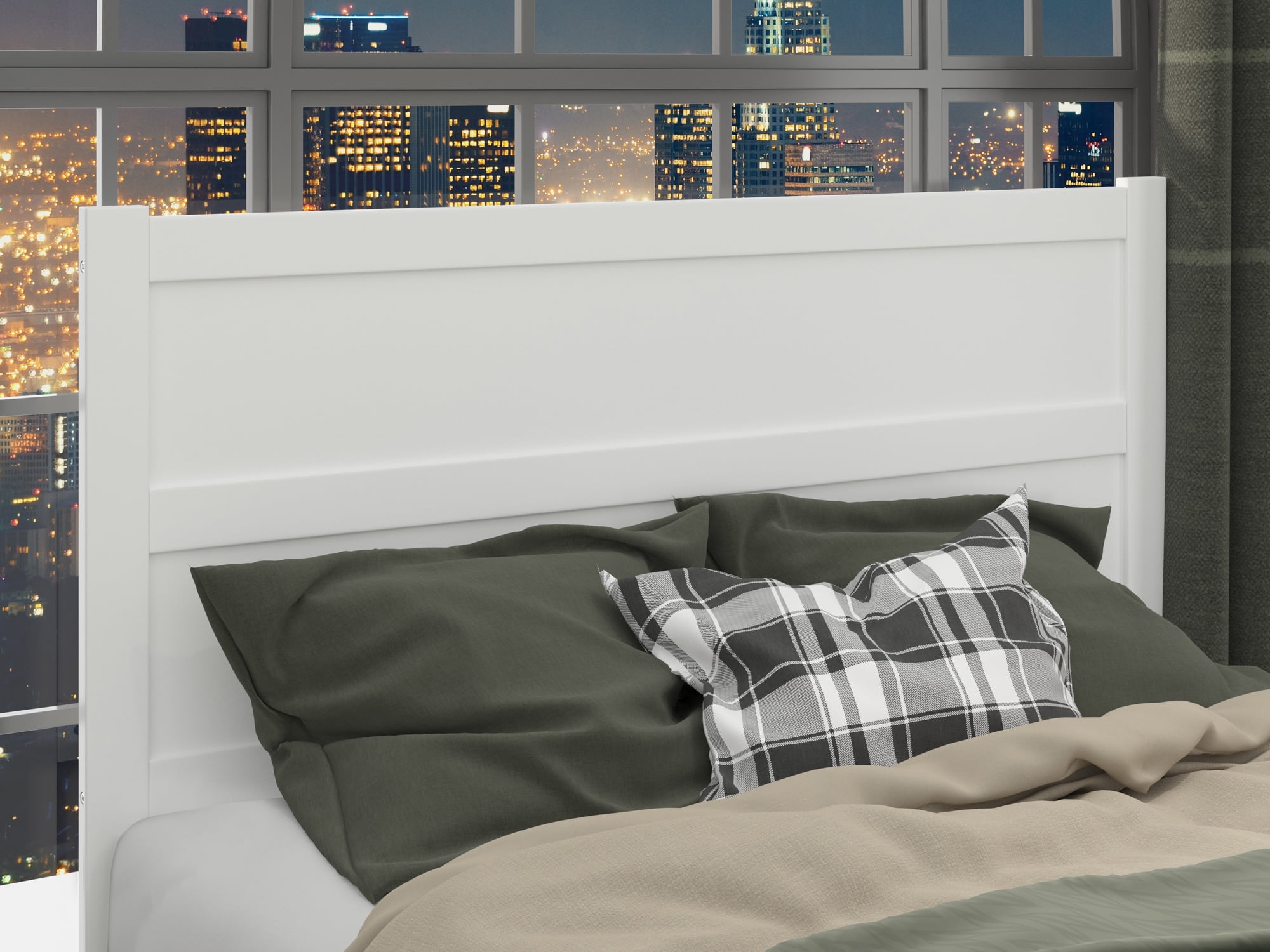 AFI NoHo Modern Panel Wood Headboard with 2 USB Ports, Queen, White ...