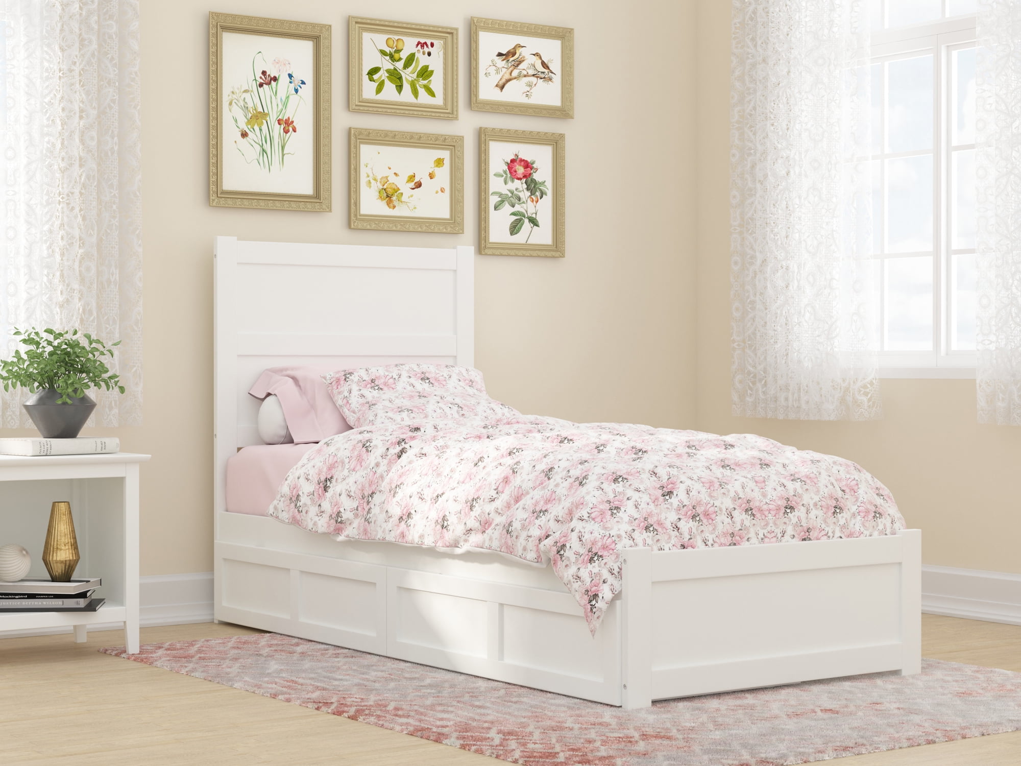 AFI NoHo Twin XL Wood Platform Bed with Headboard Footboard & 2 Storage ...