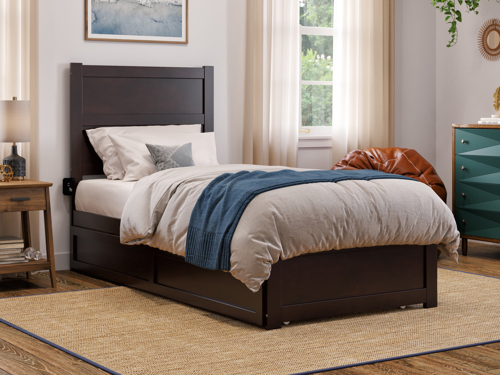 AFI NoHo Twin-XL Wood Platform Bed with Headboard Footboard & Twin-XL ...