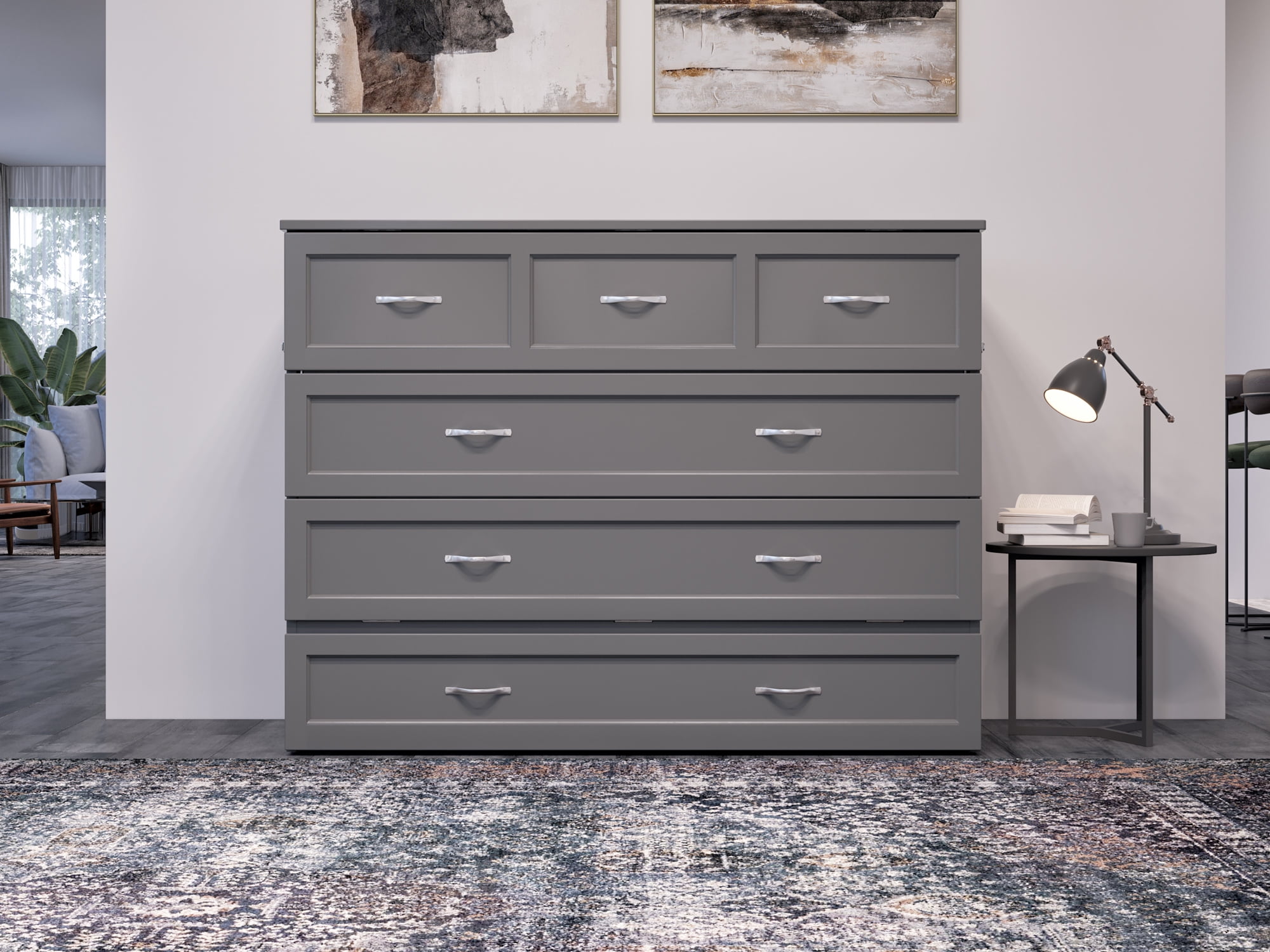 AFI Northfield Full Solid Wood Murphy Bed Chest with Mattress, Drawer ...