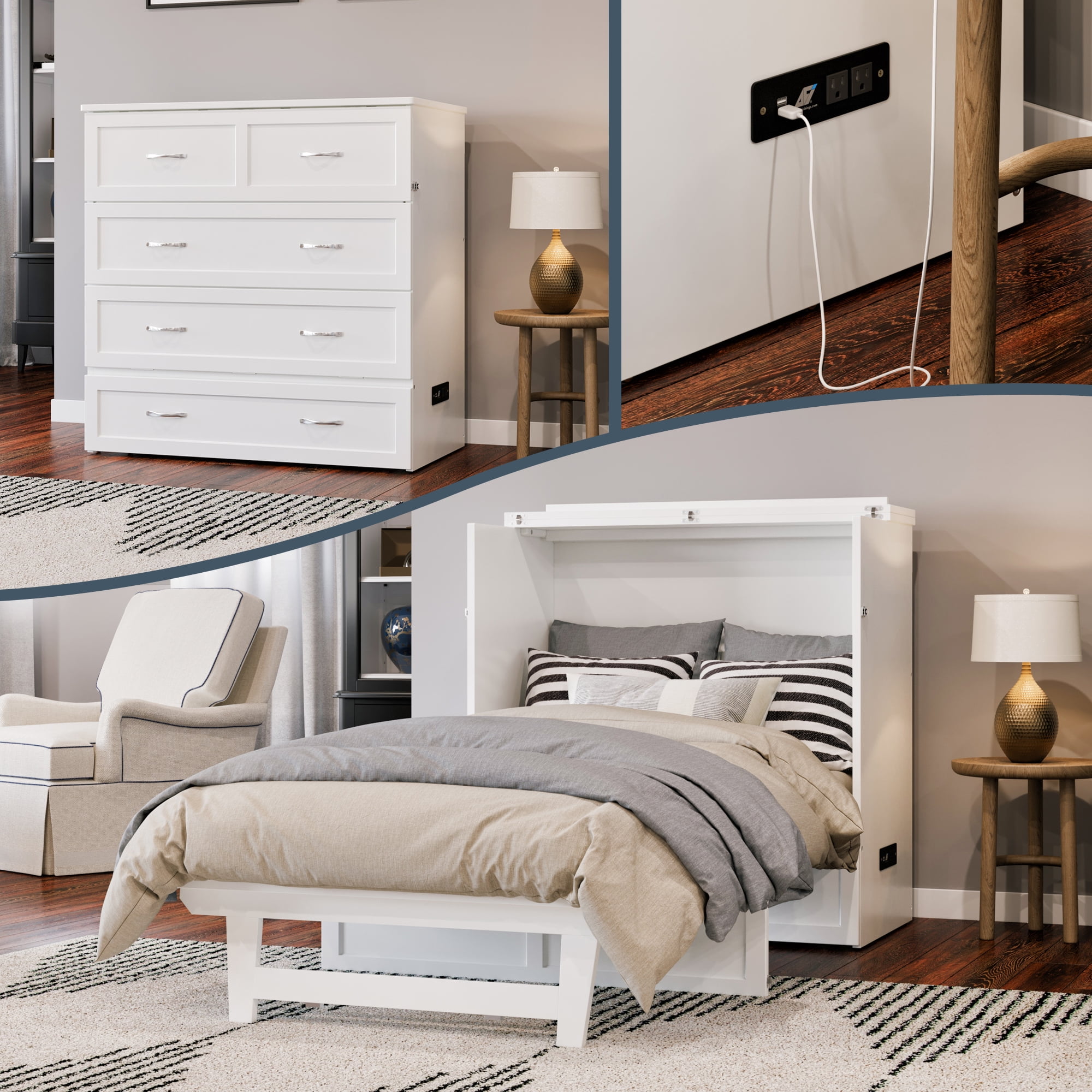 AFI Northfield Twin-XL Wood Murphy Bed Chest with 6" Mattress, Drawer ...