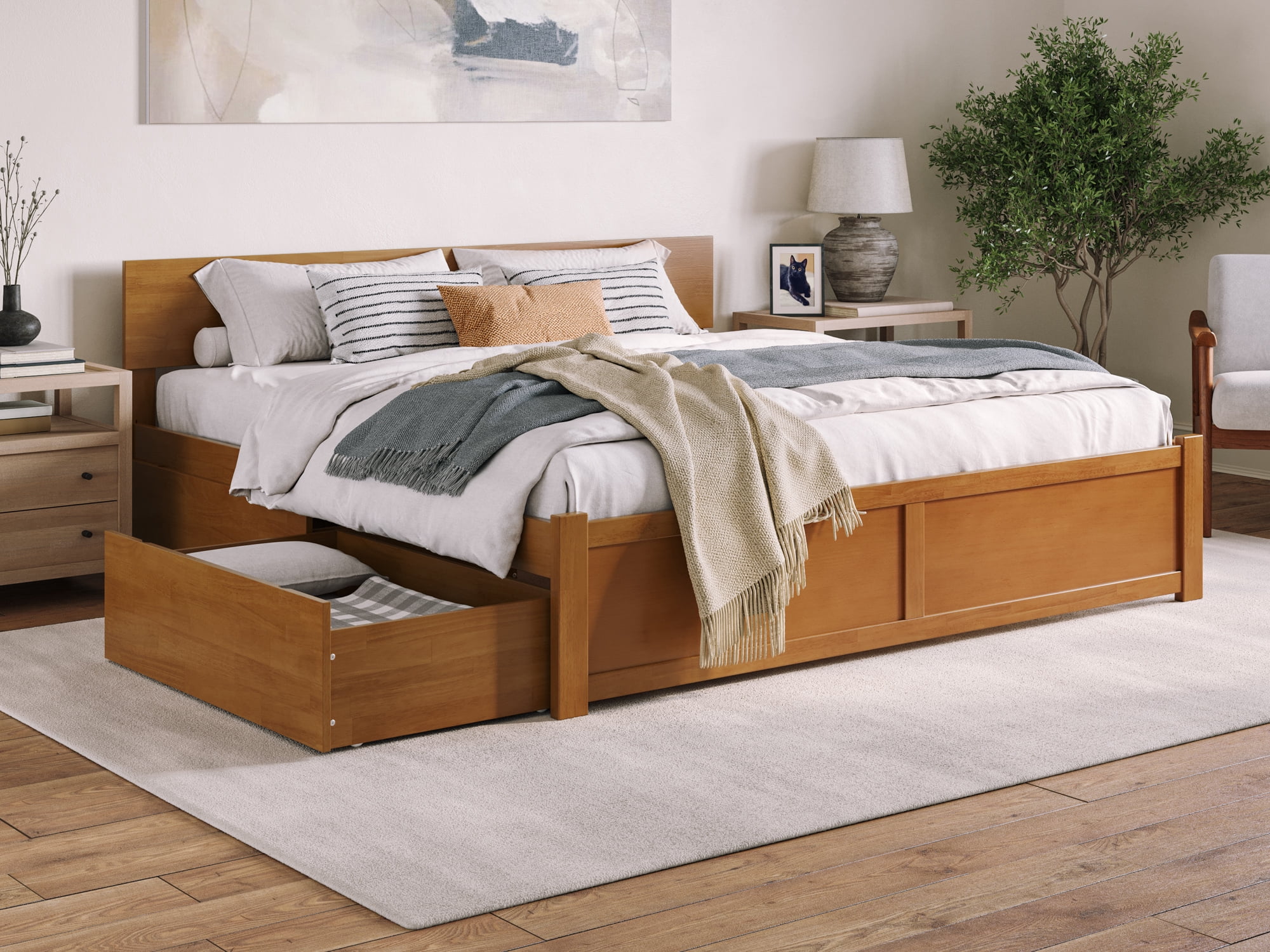 AFI Orlando King Wood Platform Bed with Footboard and Storage Drawers ...
