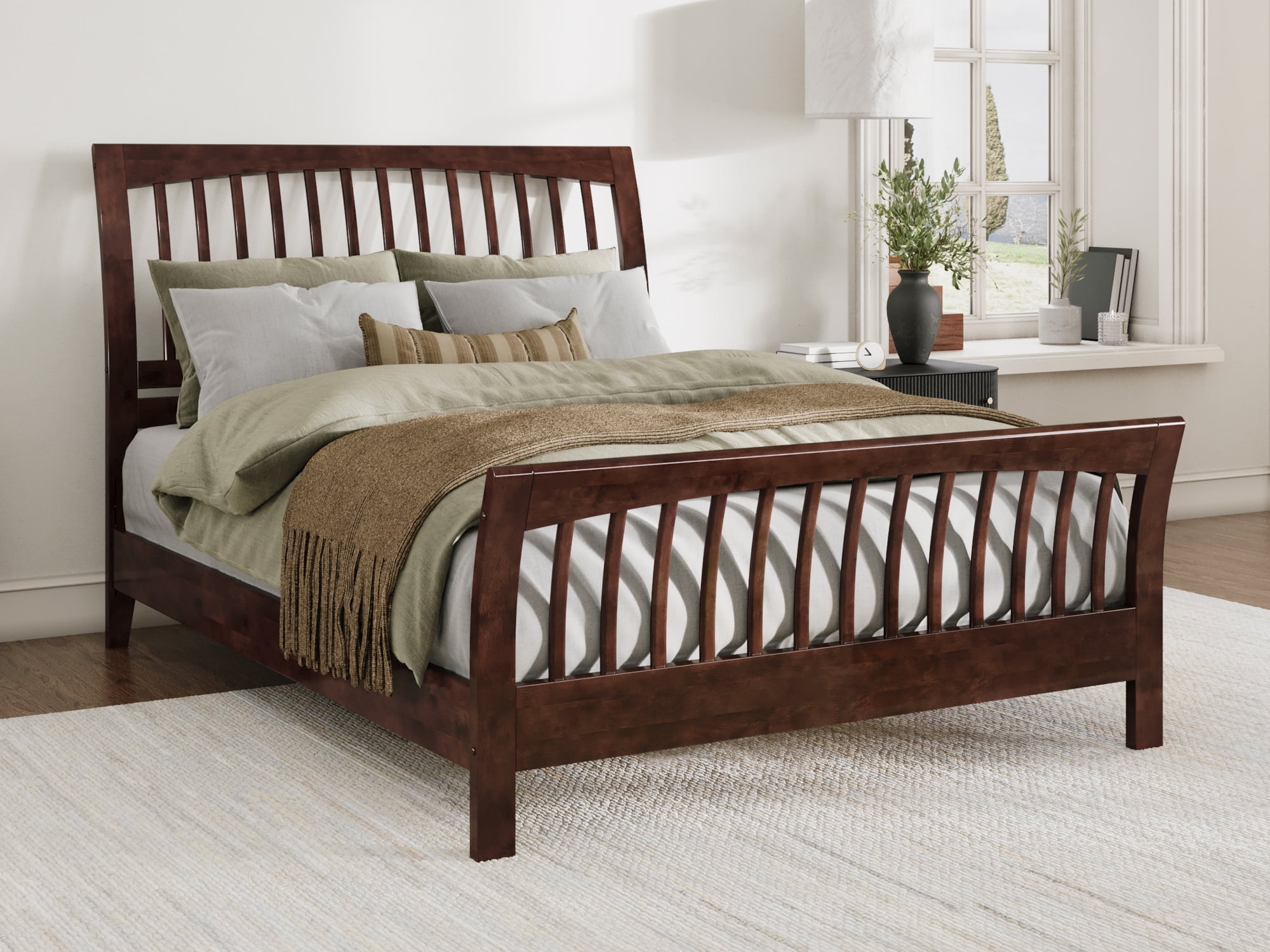 AFI Orleans Queen Wood Low Profile Sleigh Platform Bed with Matching ...