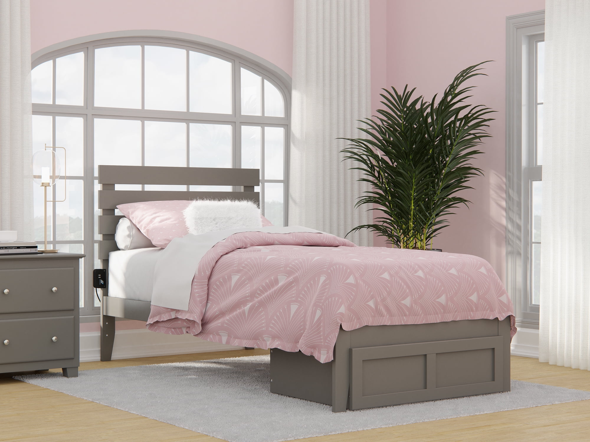 AFI , Oxford Twin Extra Long Platform Bed with Foot Drawer and USB ...