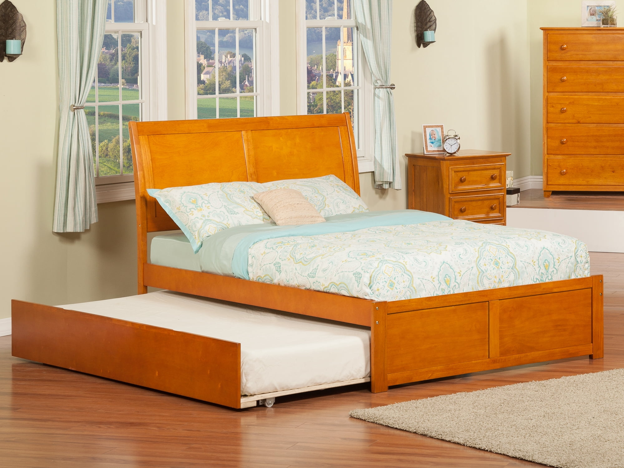 AFI Portland 16" Caramel Wood Sleigh Platform Bed with Footboard and ...