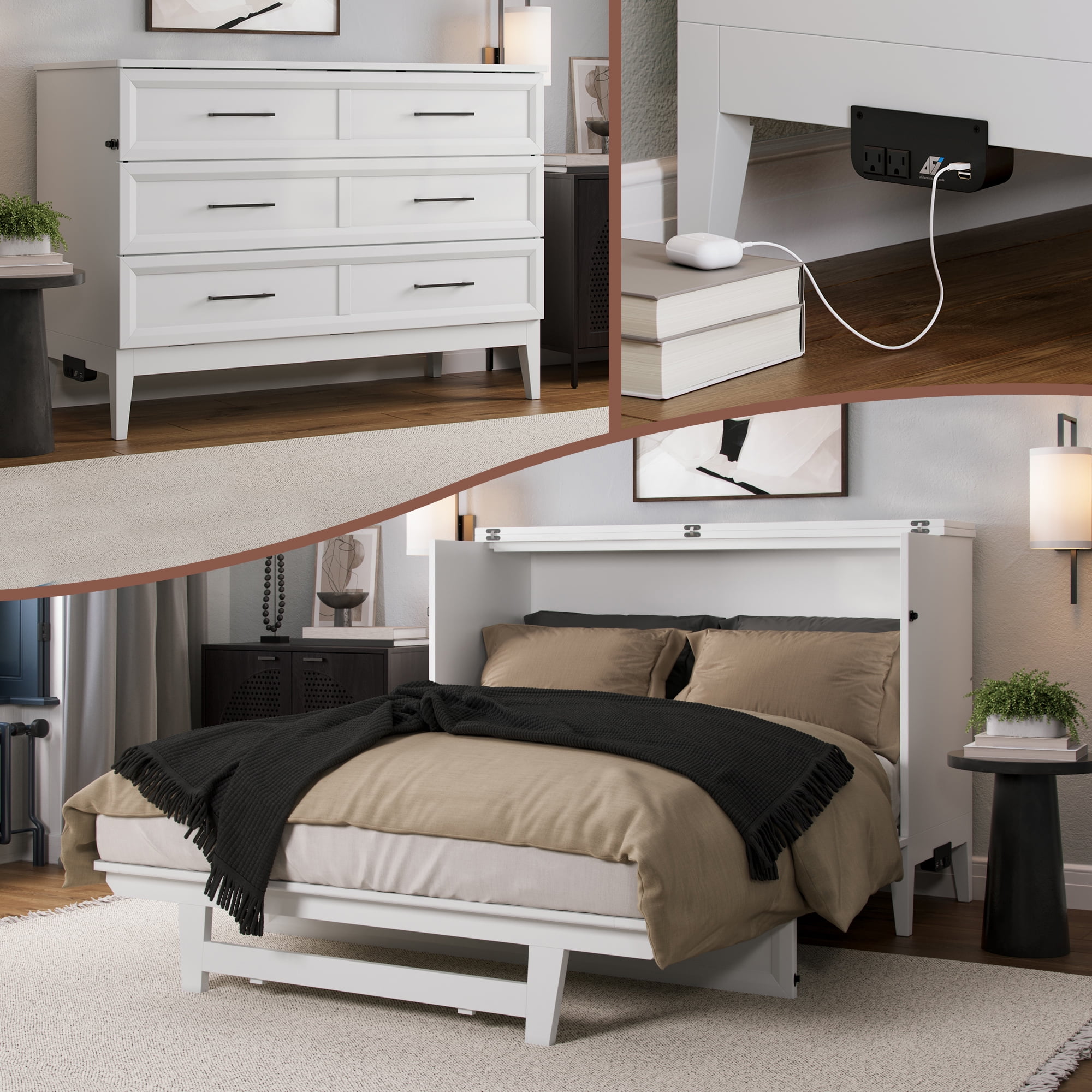 AFI Santa Fe Full Wood Murphy Bed Chest with 6" Mattress and Charger ...