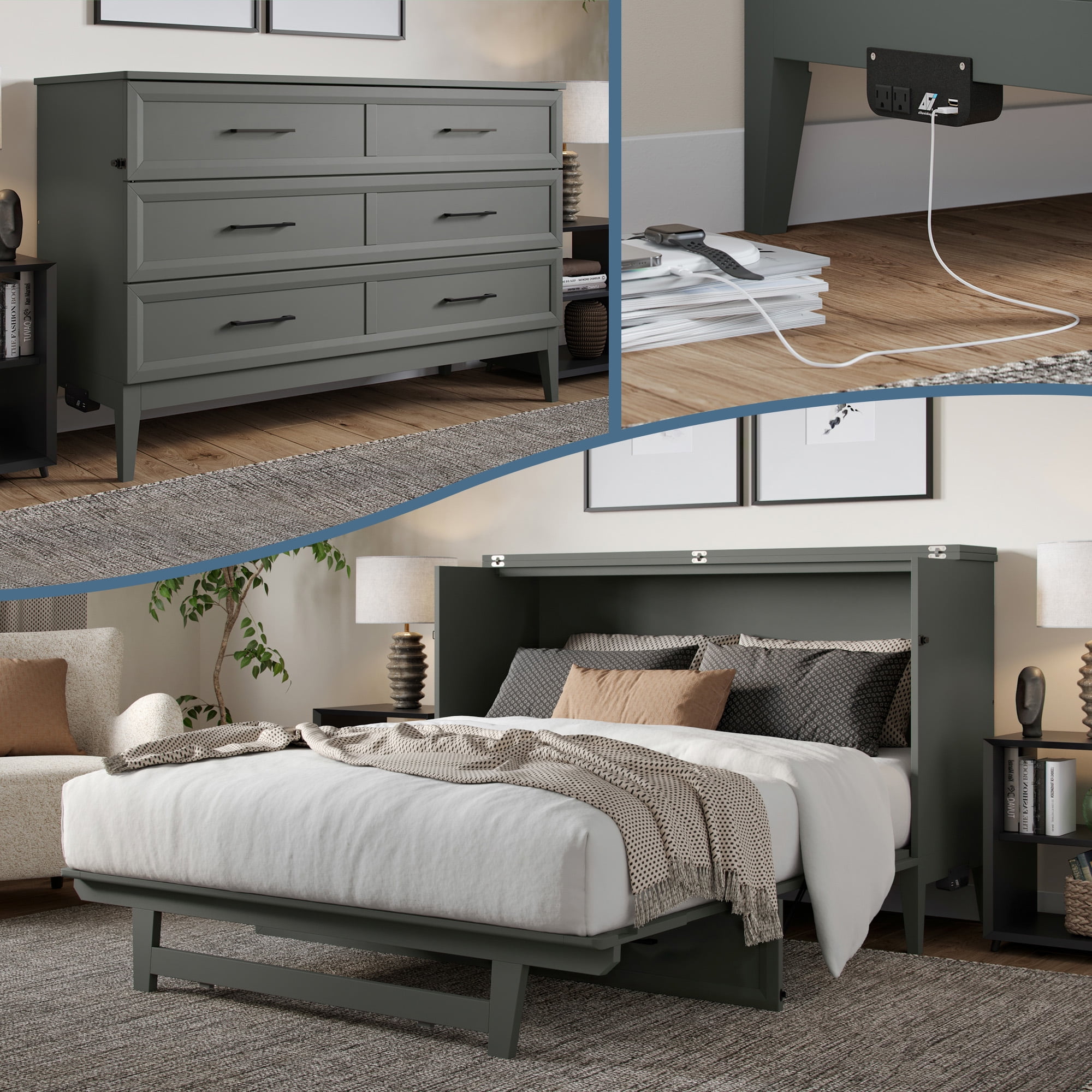 AFI Santa Fe Queen Murphy Bed Chest for Small Spaces, Included Assembly ...