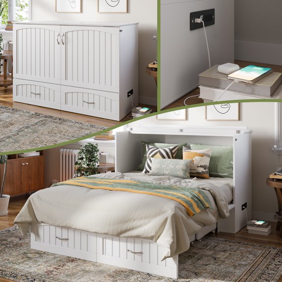 AFI Southampton Full Solid Wood Murphy Bed Chest with Mattress, Drawer ...