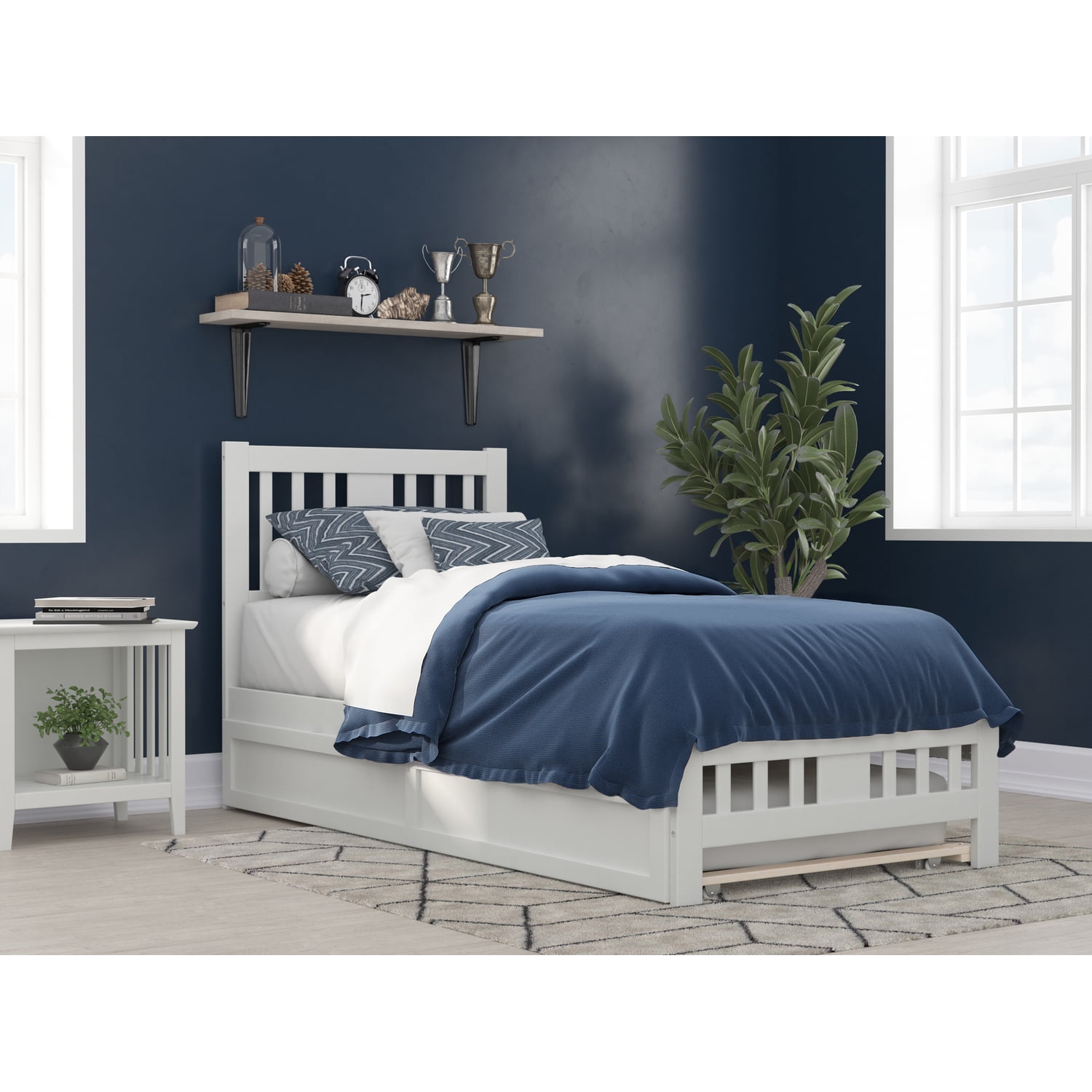 AFI Tahoe Wood Twin XL Bed w/ Footboard and Twin XL Trundle in White ...