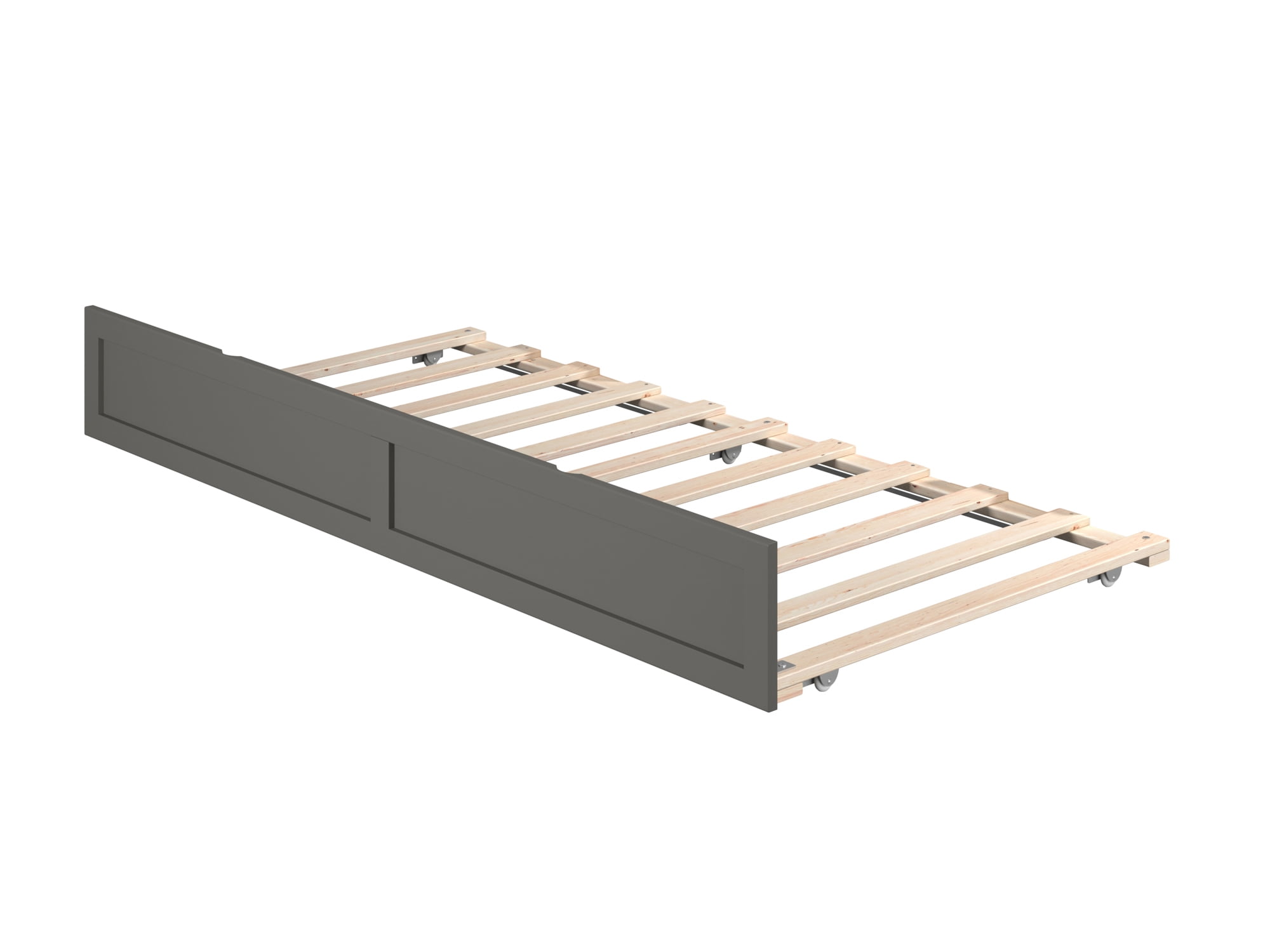 AFI Twin Roll Out Wood Trundle Bed Frame with Wooden Slat Supports Grey