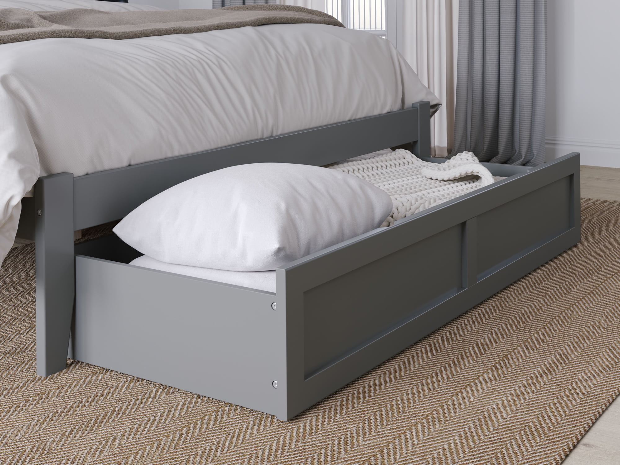 AFI Under Bed Foot Drawer Storage Drawer for Platform Beds, Full, Grey ...
