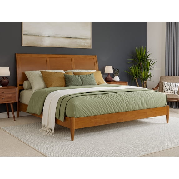 AFI Valencia King Solid Wood Low Profile Sleigh Platform Bed, Light ...