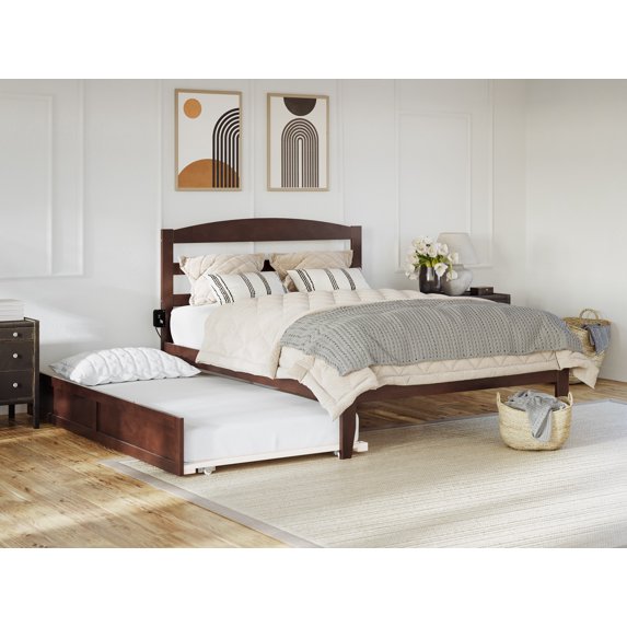 AFI Warren 14" Full Wood Platform Bed Frame with Twin Trundle, Walnut ...