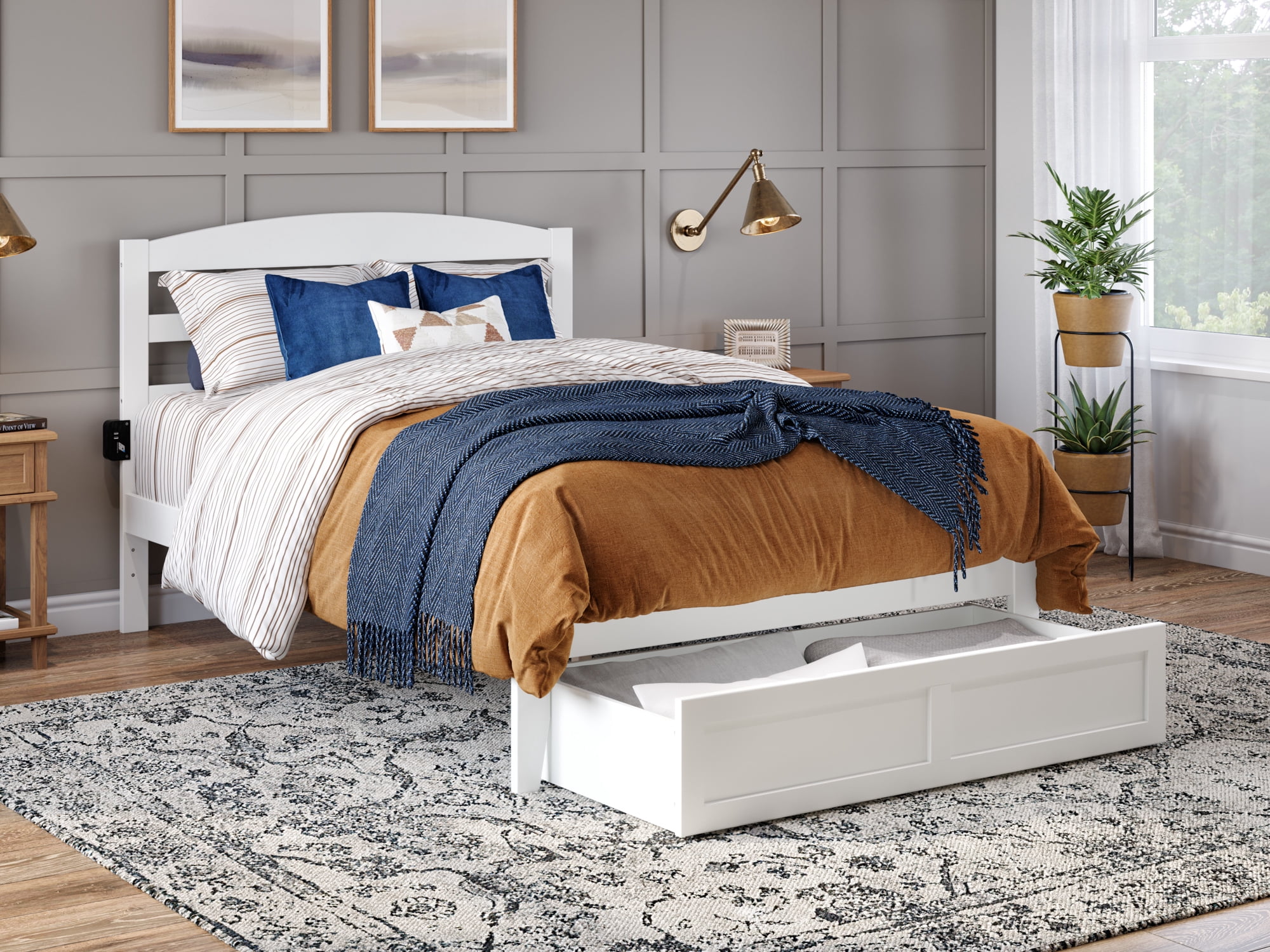 AFI Warren 14" Queen Wood Platform Bed Frame with Foot Drawer Storage ...