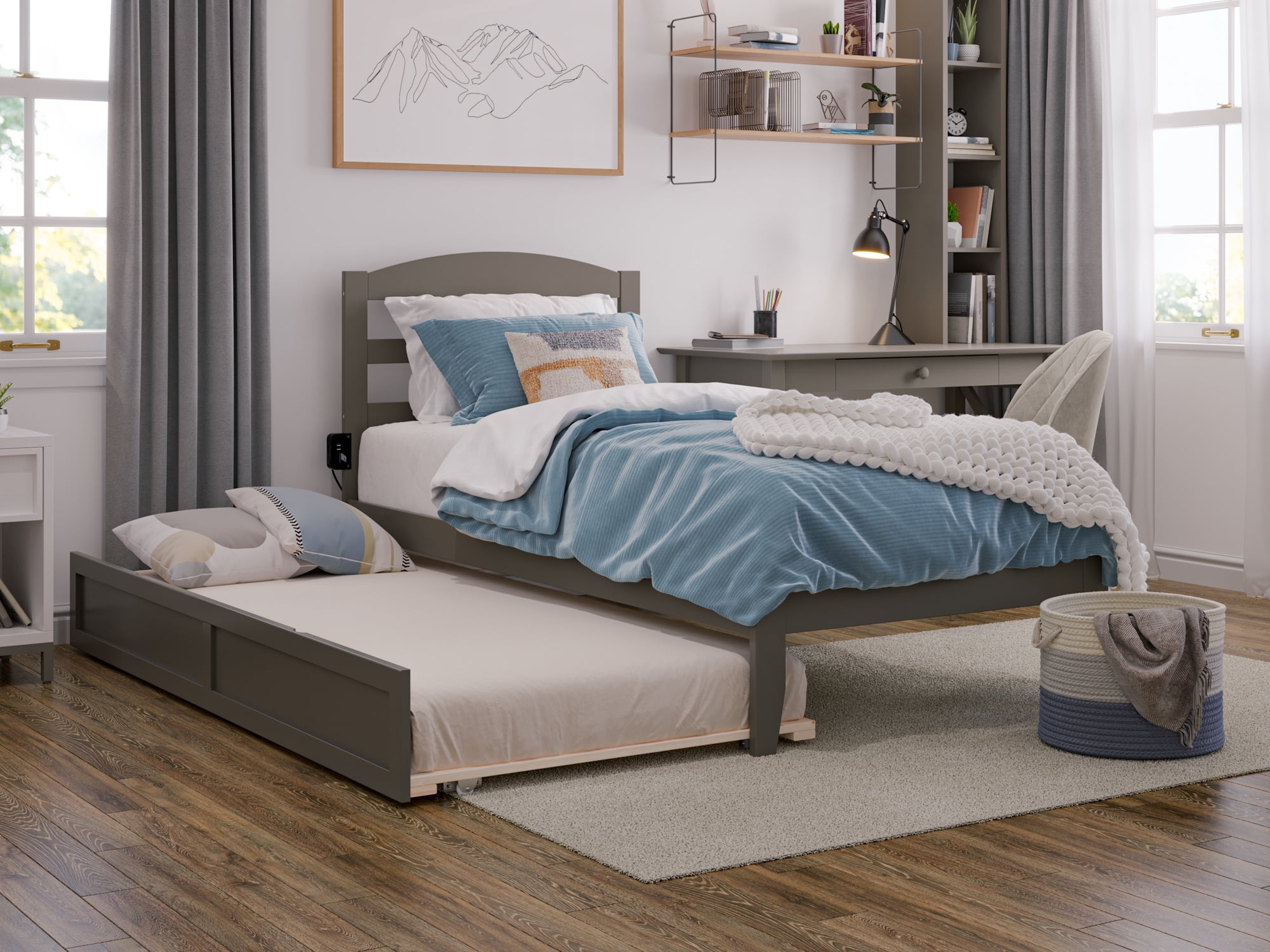 AFI Warren 14" Twin-XL Wood Platform Bed Frame with Twin-XL Trundle ...