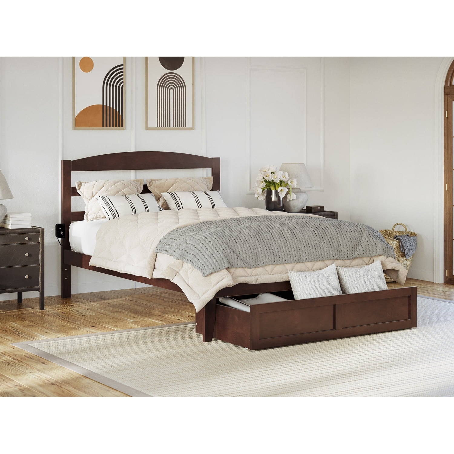 AFI Warren Platform Bed with Foot Drawer Walnut Full - Walmart.com