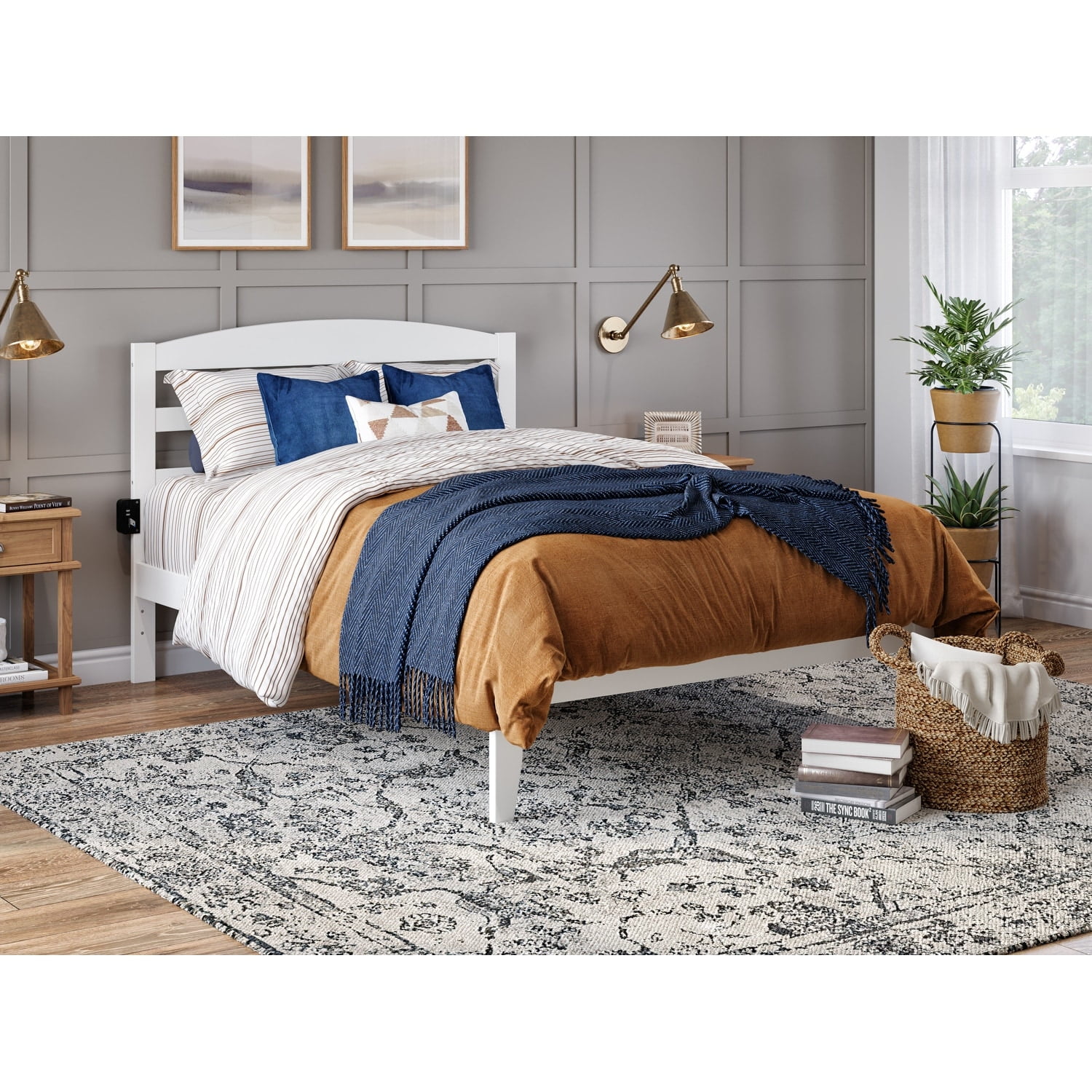 AFI Warren Solid Wood Platform Bed with Attachable USB Charger White N ...
