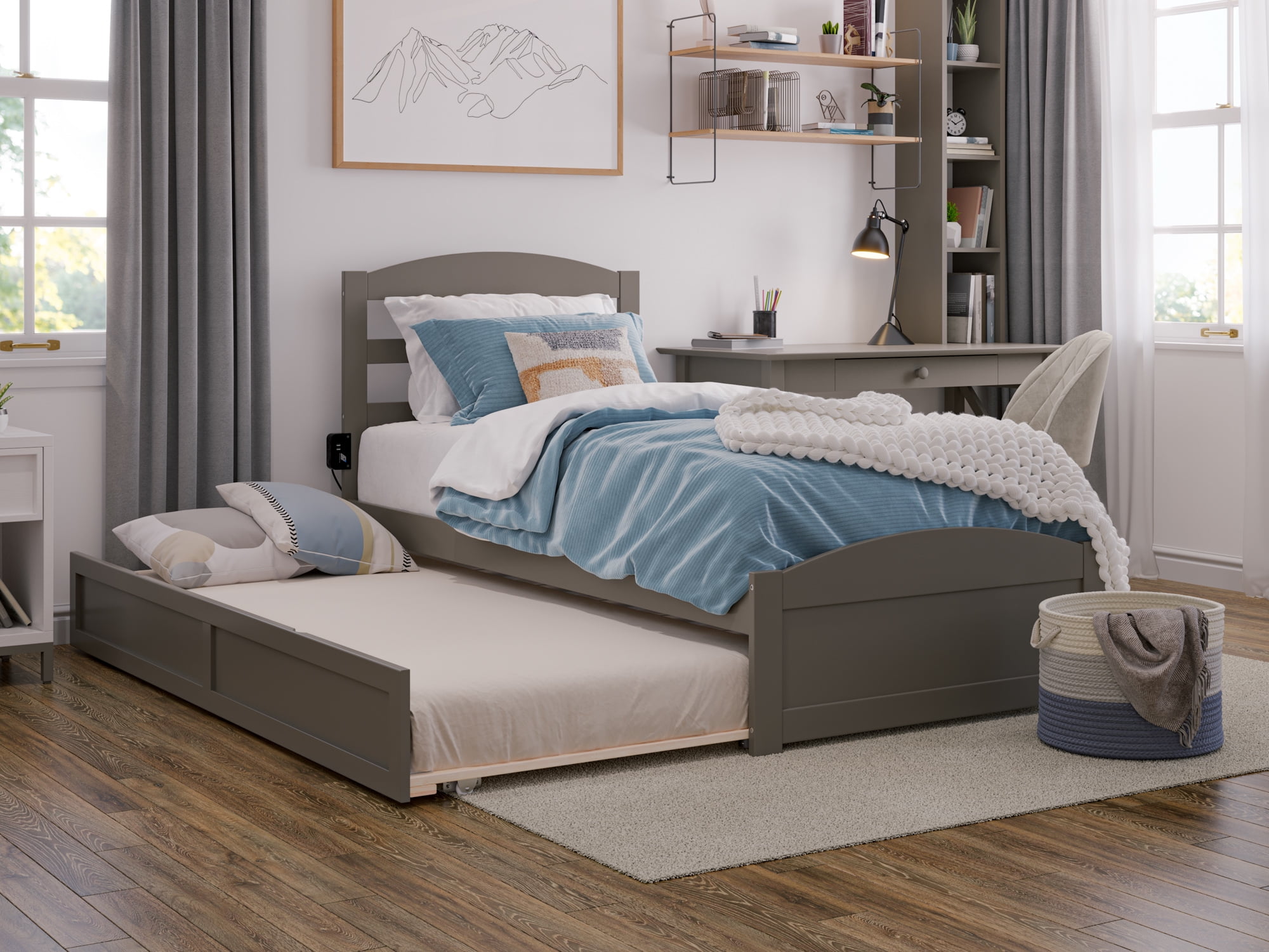 AFI Warren Twin-XL Wood Platform Bed with Headboard Footboard & Twin-XL ...