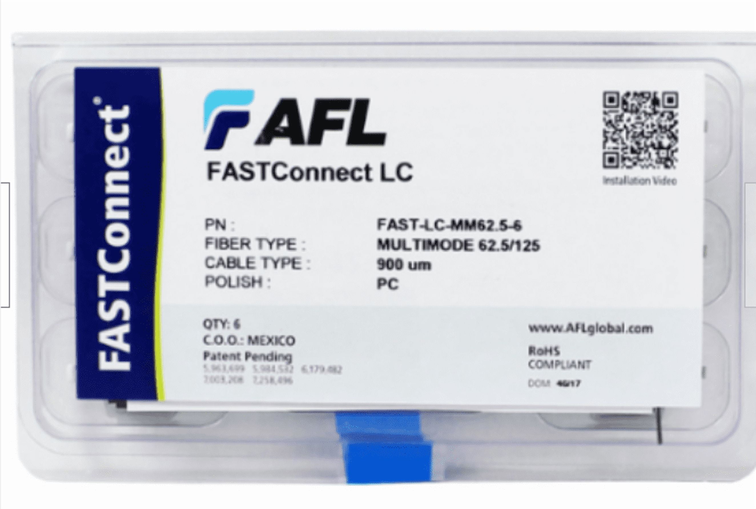 AFL Fast LC Connector, 62.5/125um Multimode with 900um Boot, 6Pcs/pack ...