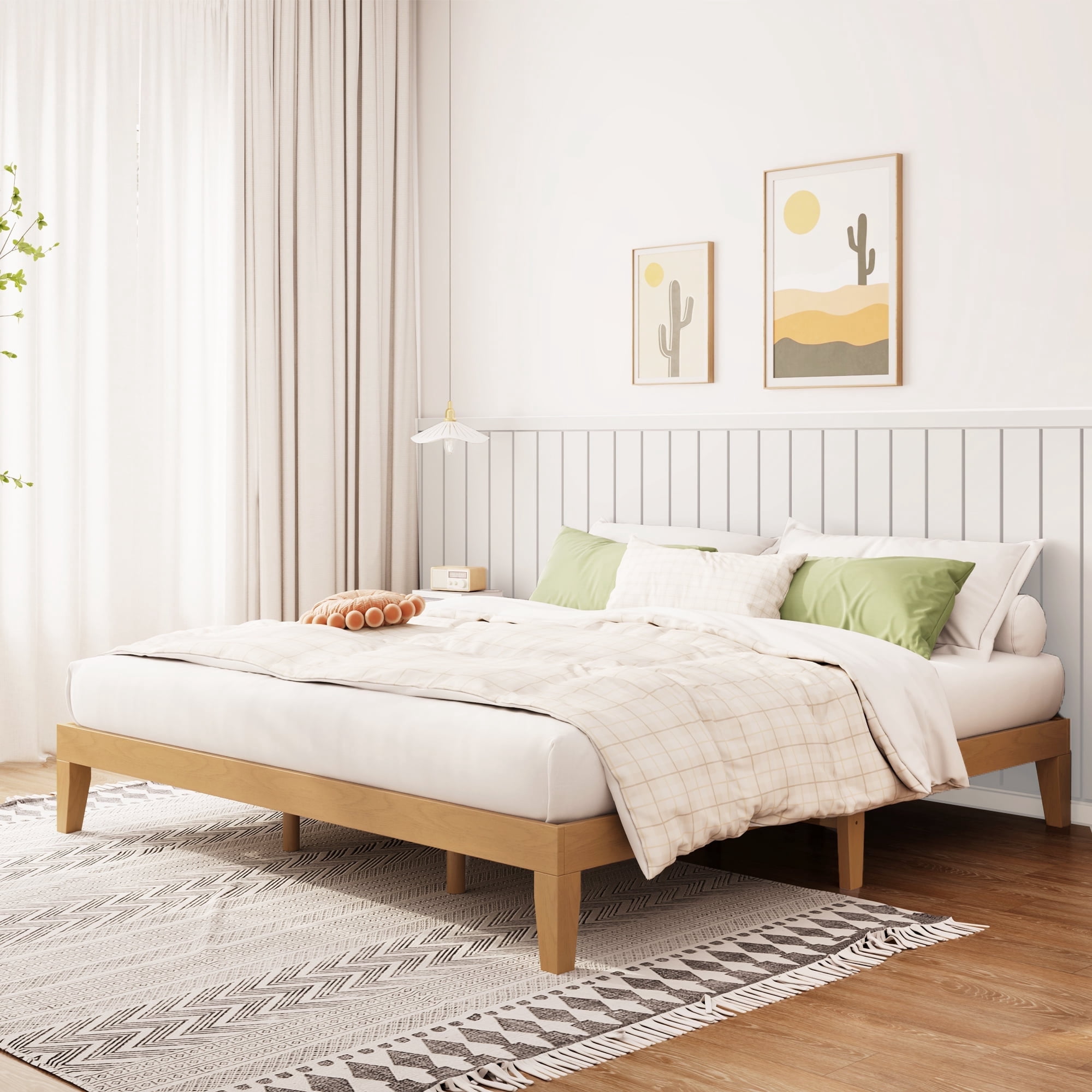 AFO Queen 12 Inch Solid Wood Platform Bed Frame with Wooden Slats,Pine ...