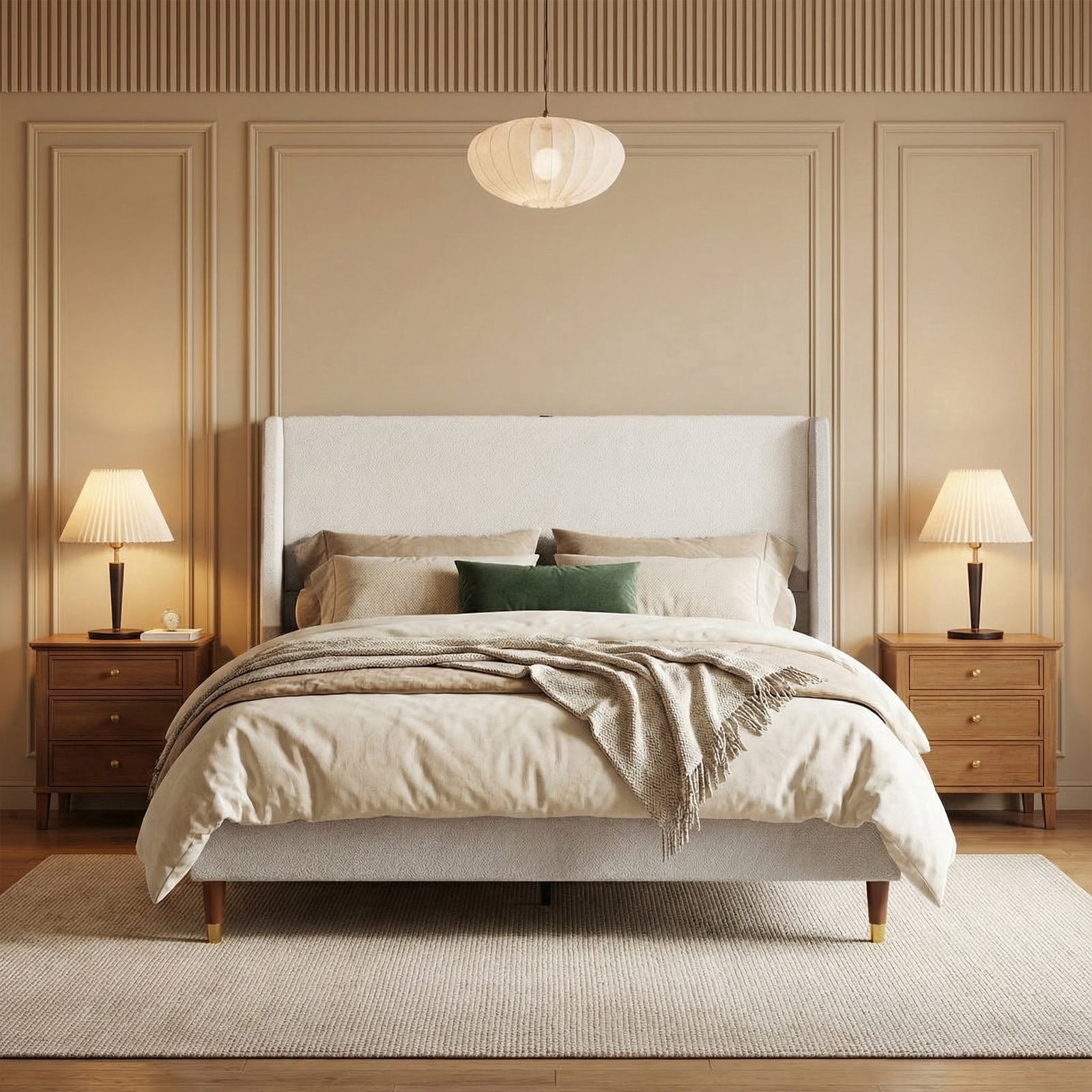 AFO Queen Size Platform Bed Frame with Upholstered Wingback Headboard ...
