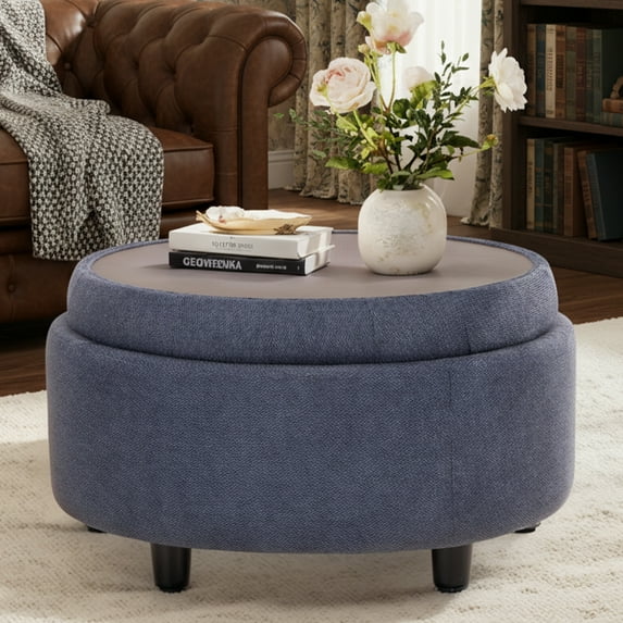 AFO Round Storage Ottoman with Storage & Reversible Tray, Multi ...
